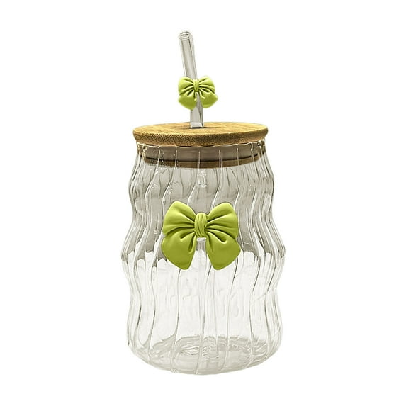 High Temperature Glass Cup With Lid Big Belly Bow Pattern Design For ...