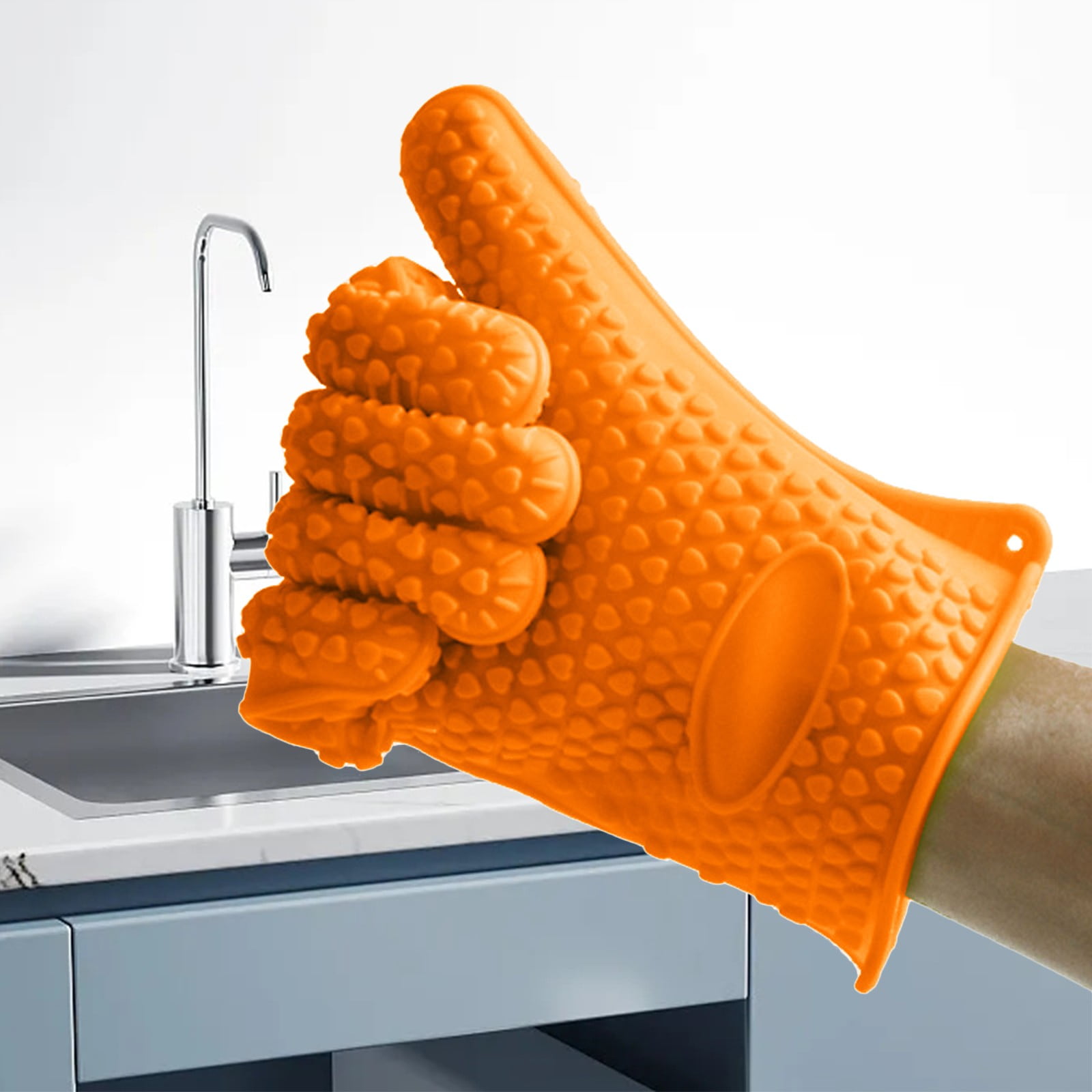 High Temperature Insulated Silicone Baking Gloves Five Finger Heart ...