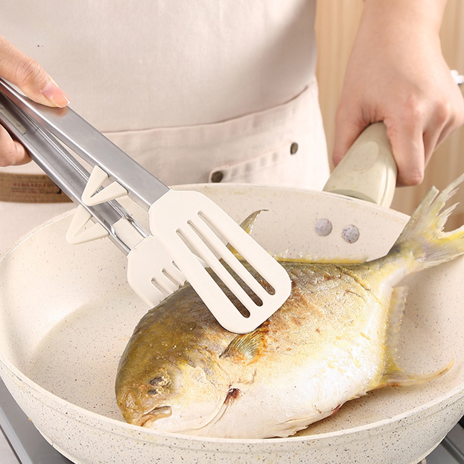 High-Temperature Kitchen Tongs - Slotted, Secure Grip for Cooking White ...