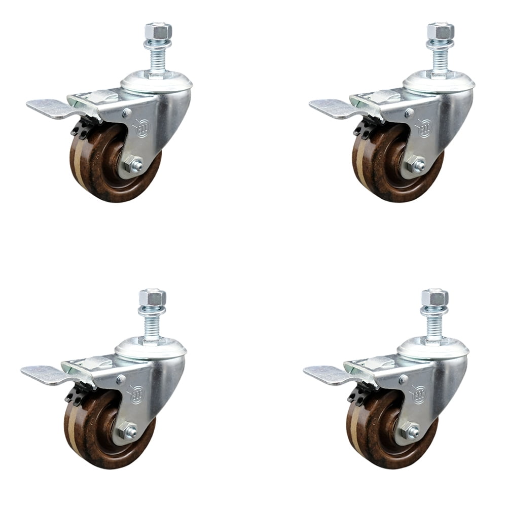 3 Inch High Temp Phenolic Swivel 10mm Stem Caster Set with Total Lock ...