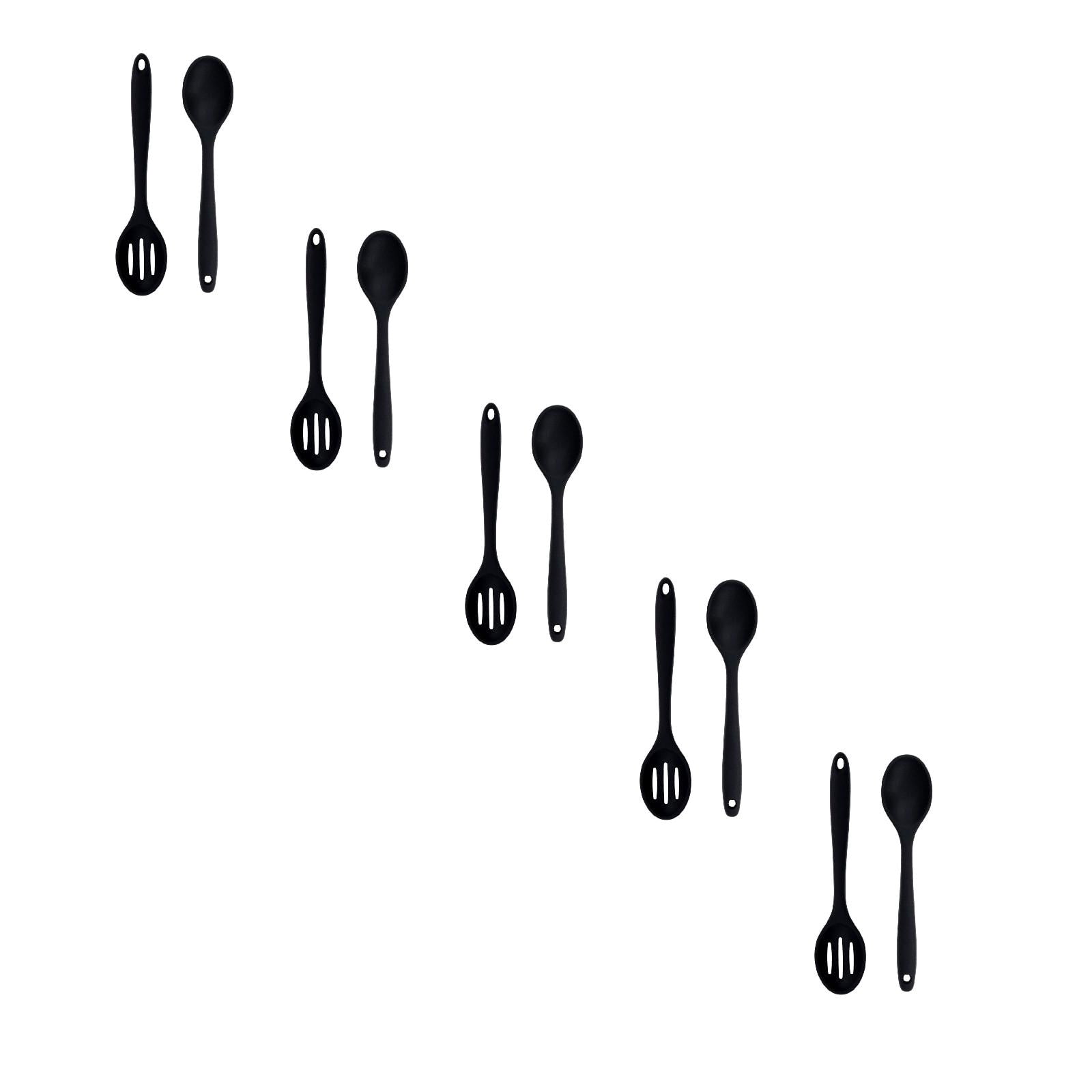 High Temperature Silicone Spoons Set (1 Solid Spoon + 1 Slotted Spoon ...