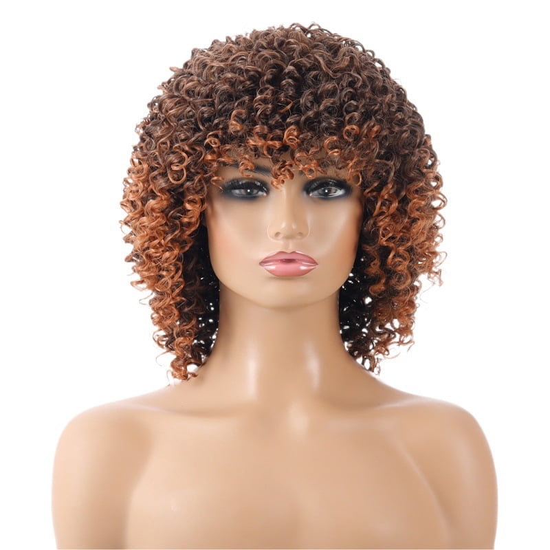 High Temperature Silk Fluffy Short Hair Cap for Women - Mixed Brown ...