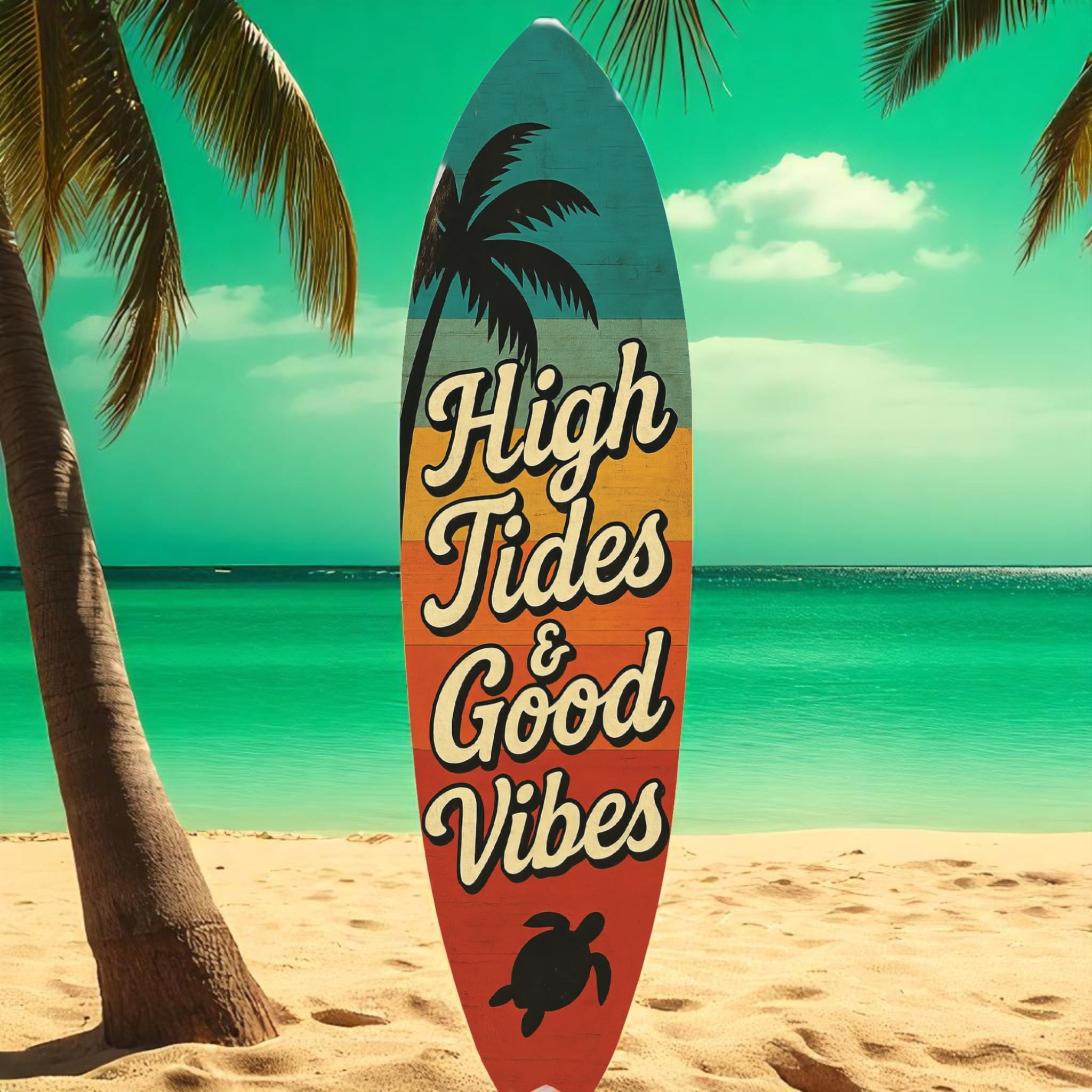 High Tides Good Vibes Surfboard Sign – Coastal Wall Decor with Sea ...