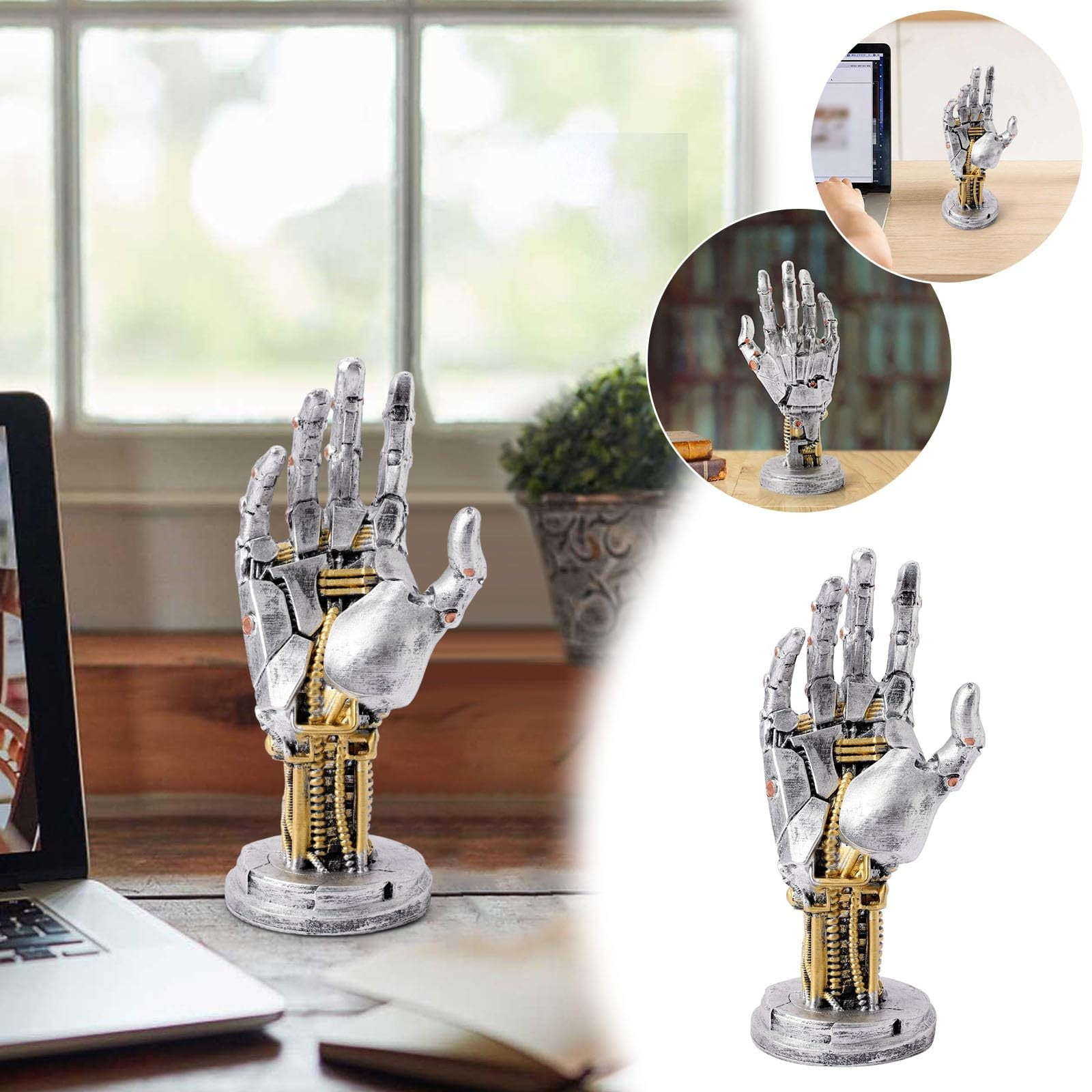 High-Tier Cyberpunk Robot Hand Figurine, Silver & Gold Crafted decor ...