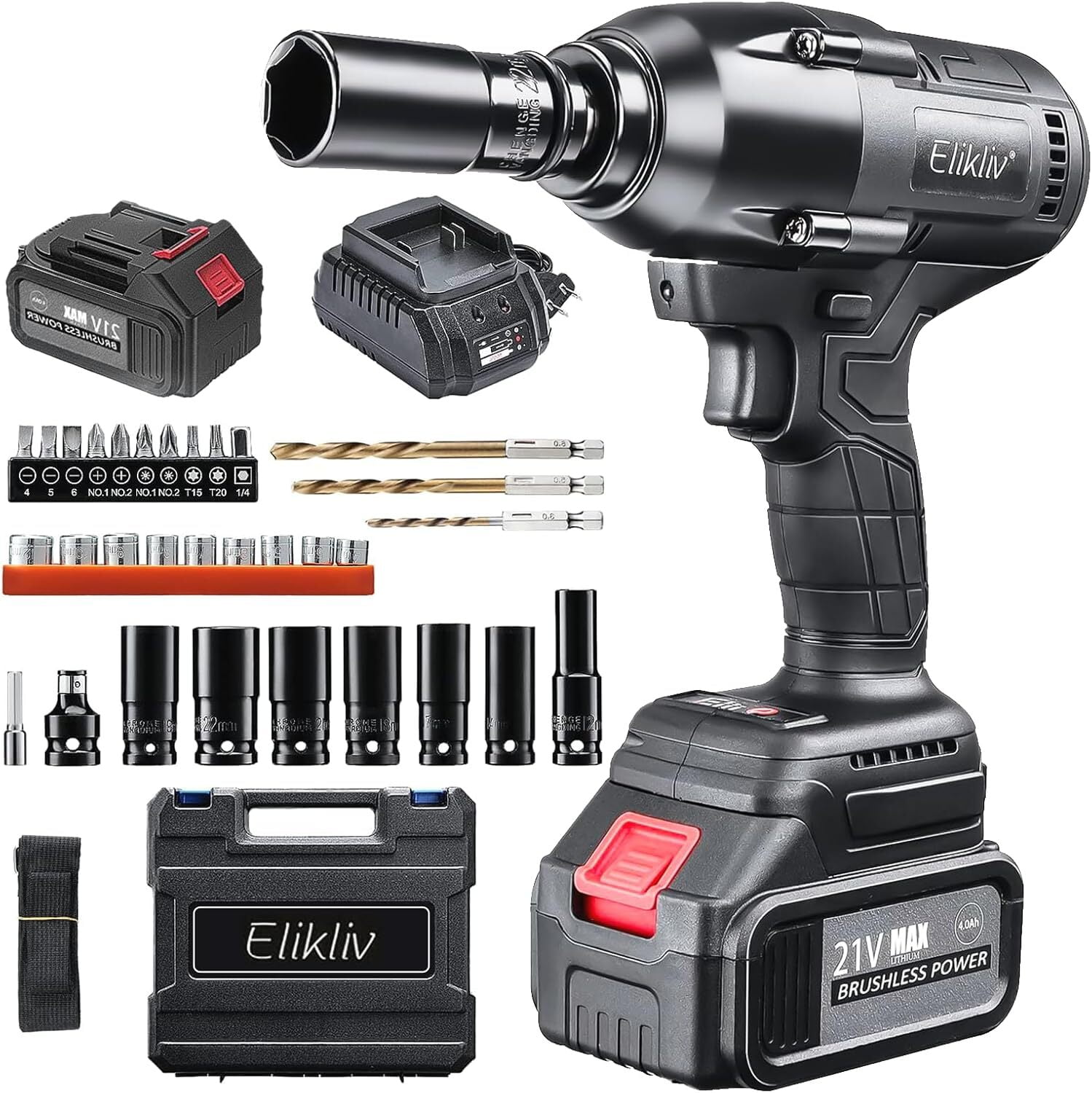 High Torque Impact Wrench 600Nm for Auto Tire Drilling Adapter Included ...