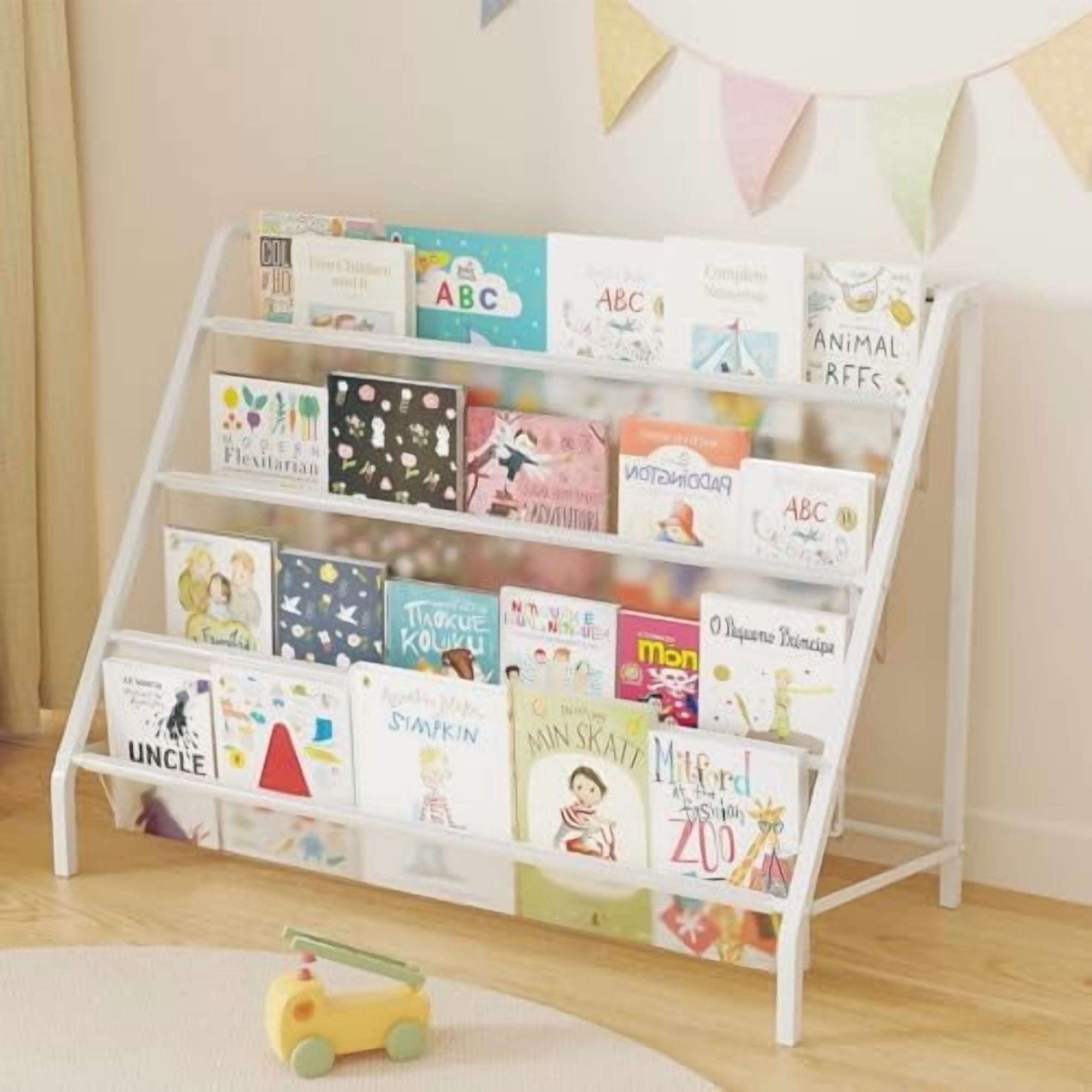 High-Transparent 4 Tier Kids Bookshelf, Sturdy Metal Large Size Book ...