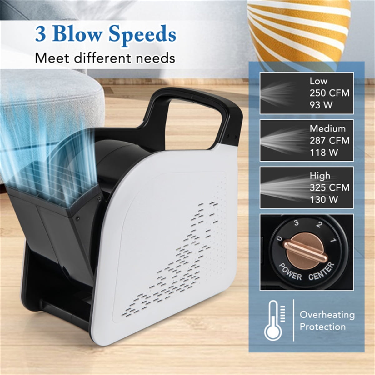 High Velocity Air Mover Fan 3 Speed 325 CFM Floor Blower Shop Fan with ...