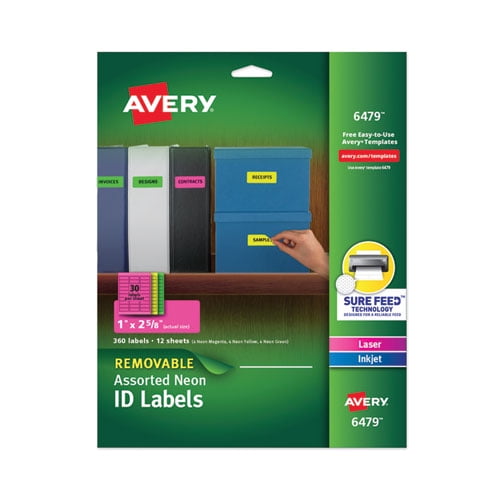 High-Vis Removable Laser/inkjet Id Labels W/ Sure Feed, 1 X 2 5/8, Neon ...