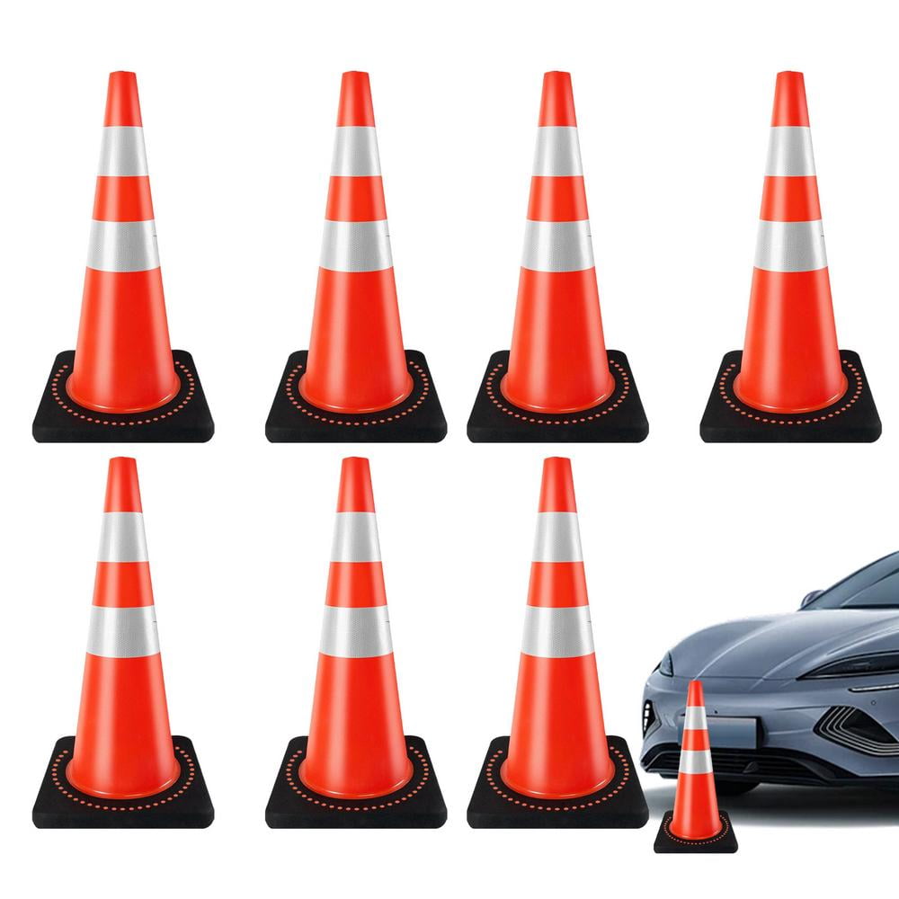 High Visibility Orange Construction Cones, 28 Inch PVC with Weighted ...