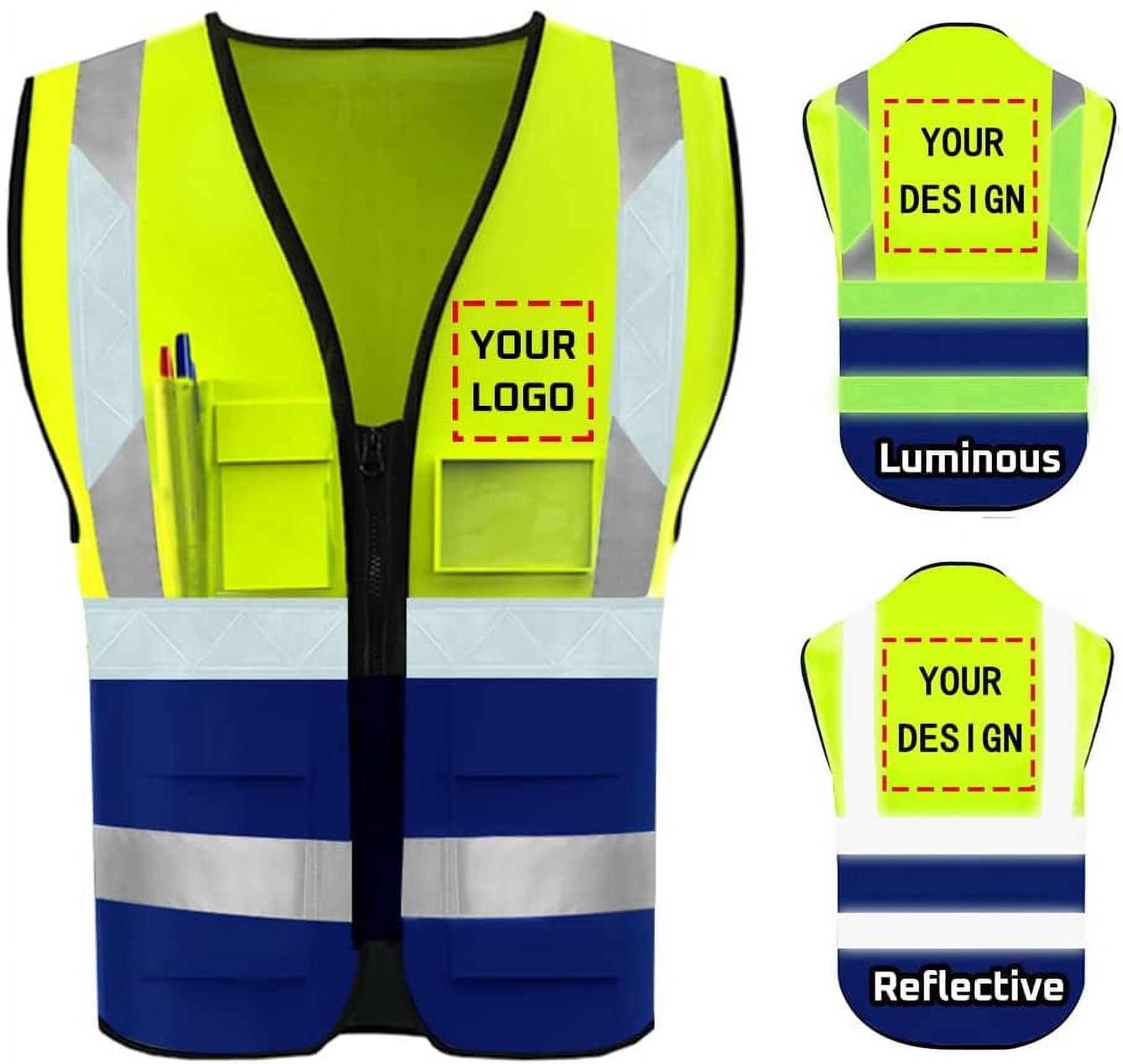High Visibility Reflective Safety Vest Customize Logo With 5 Pockets ...