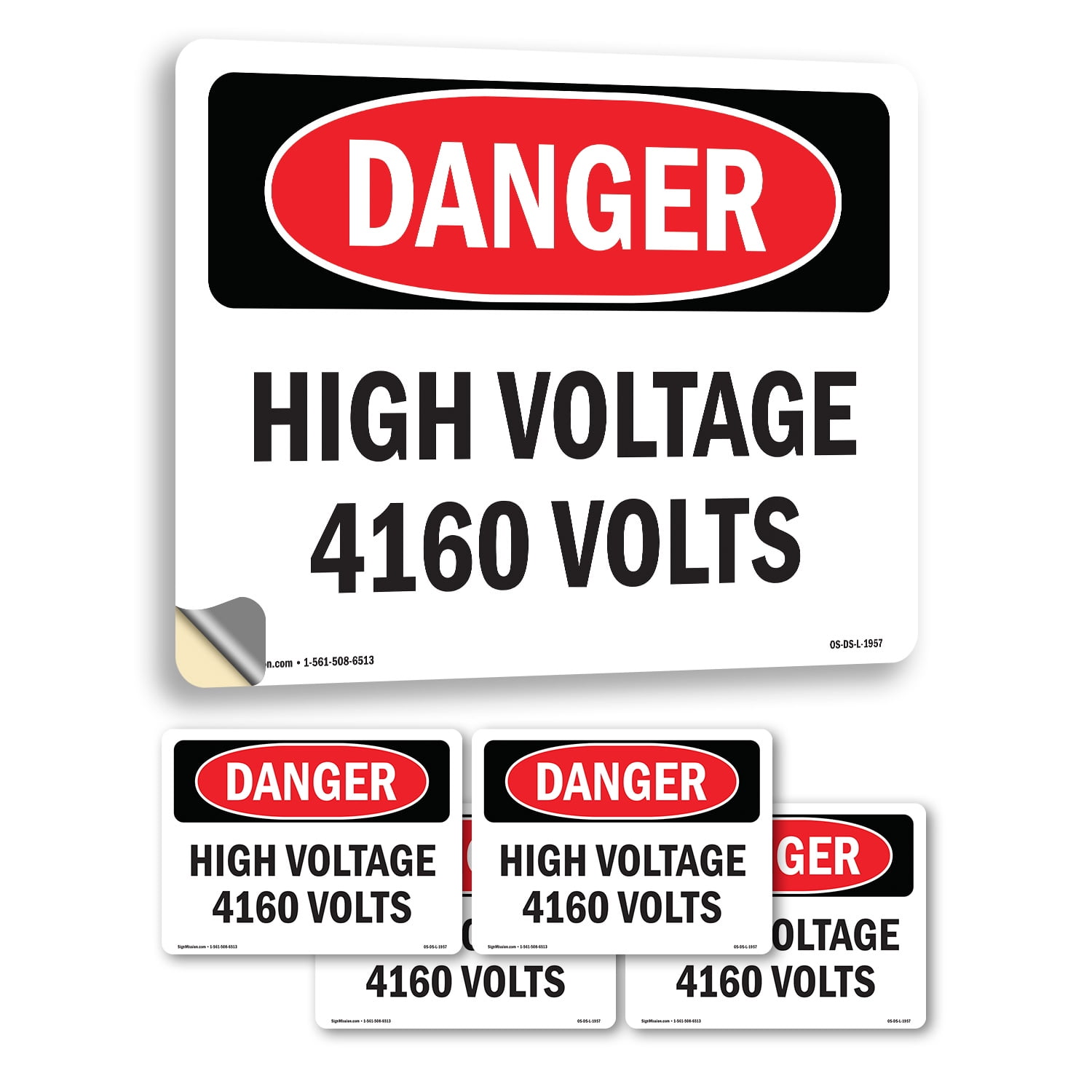 High Voltage 4160 Volts OSHA Danger Vinyl Decal Label 18 Inch x 12 Inch ...