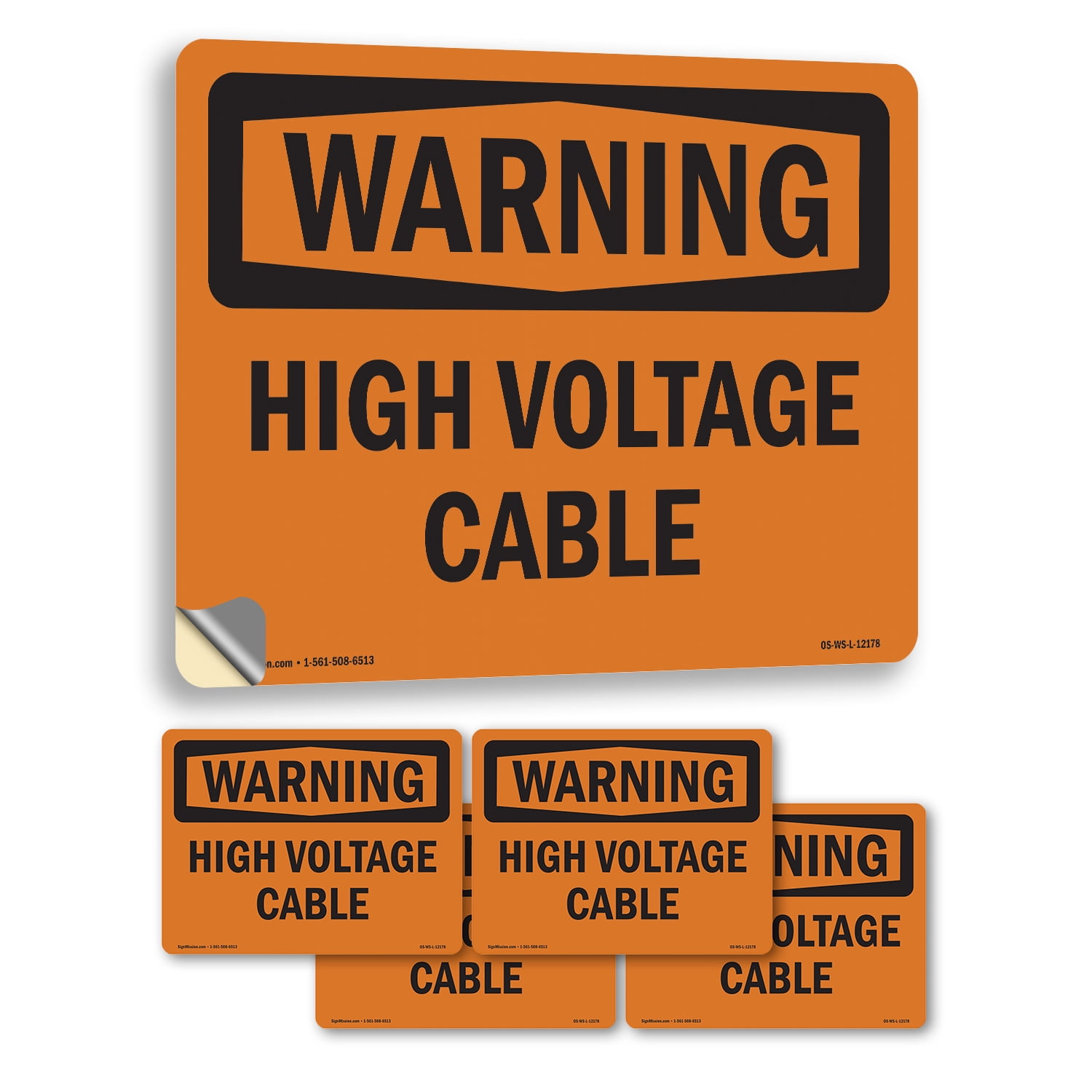 High Voltage Cable OSHA WARNING Vinyl Decal Label 24 Inch x 18 Inch - 5 ...