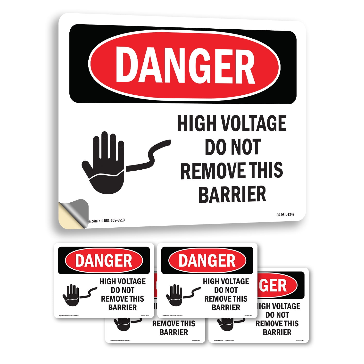 High Voltage Do Not Remove This Barrier OSHA Danger Vinyl Decal Label ...
