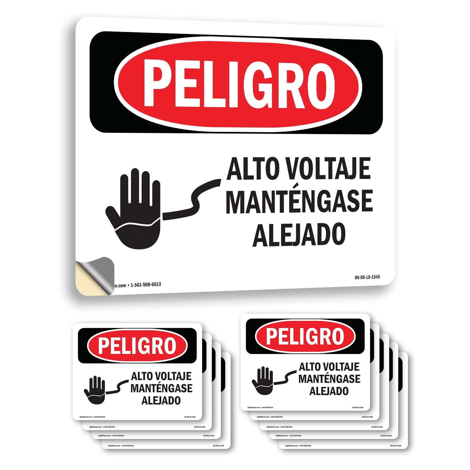 High Voltage Keep Out Spanish OSHA Danger Vinyl Decal Label 18 Inch x ...
