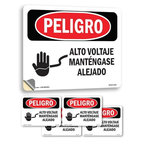High Voltage Keep Out Spanish OSHA Danger Vinyl Decal Label 18 Inch x ...