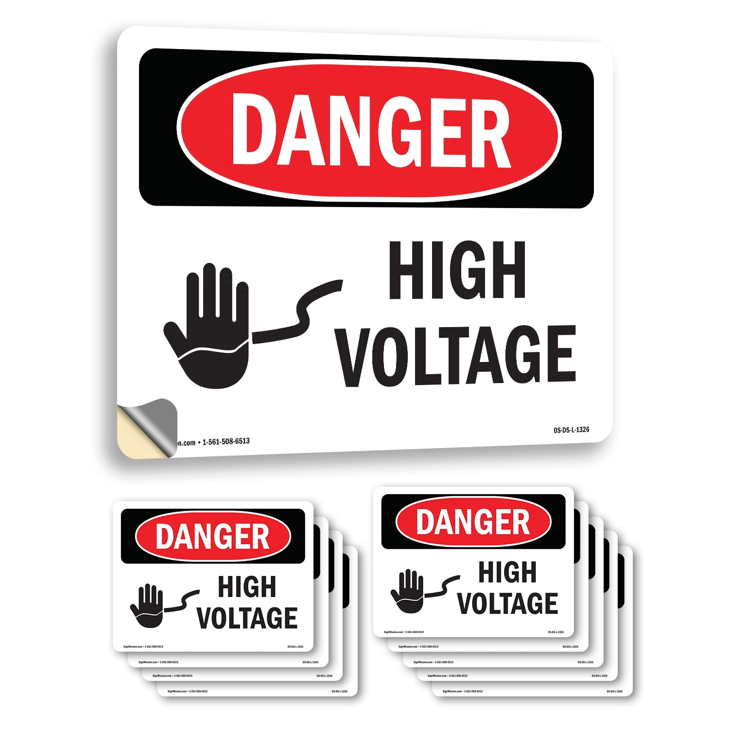 High Voltage OSHA Danger Vinyl Decal Label 14 Inch x 10 Inch - 10 Pack ...