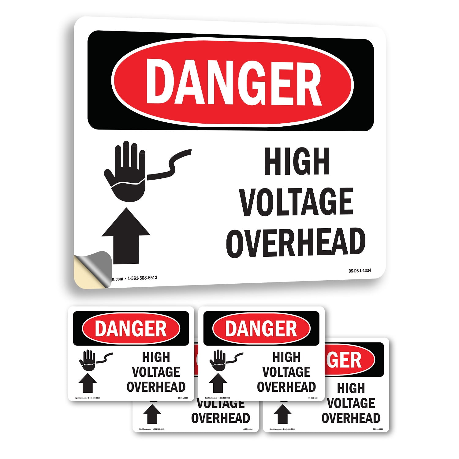 High Voltage Overhead OSHA Danger Vinyl Decal Label 10 Inch x 7 Inch ...