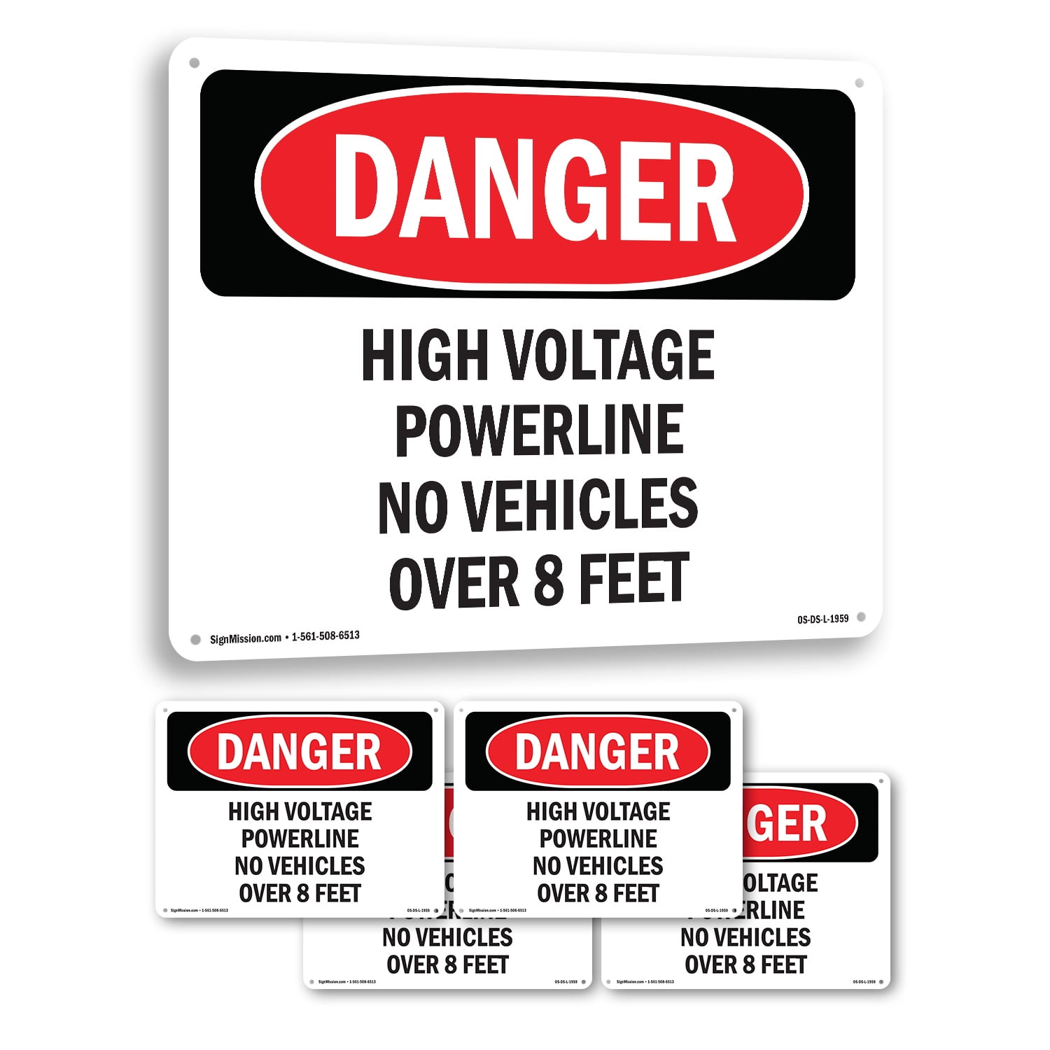 High Voltage Powerline No Vehicles Over 8 Feet OSHA Danger Rigid ...