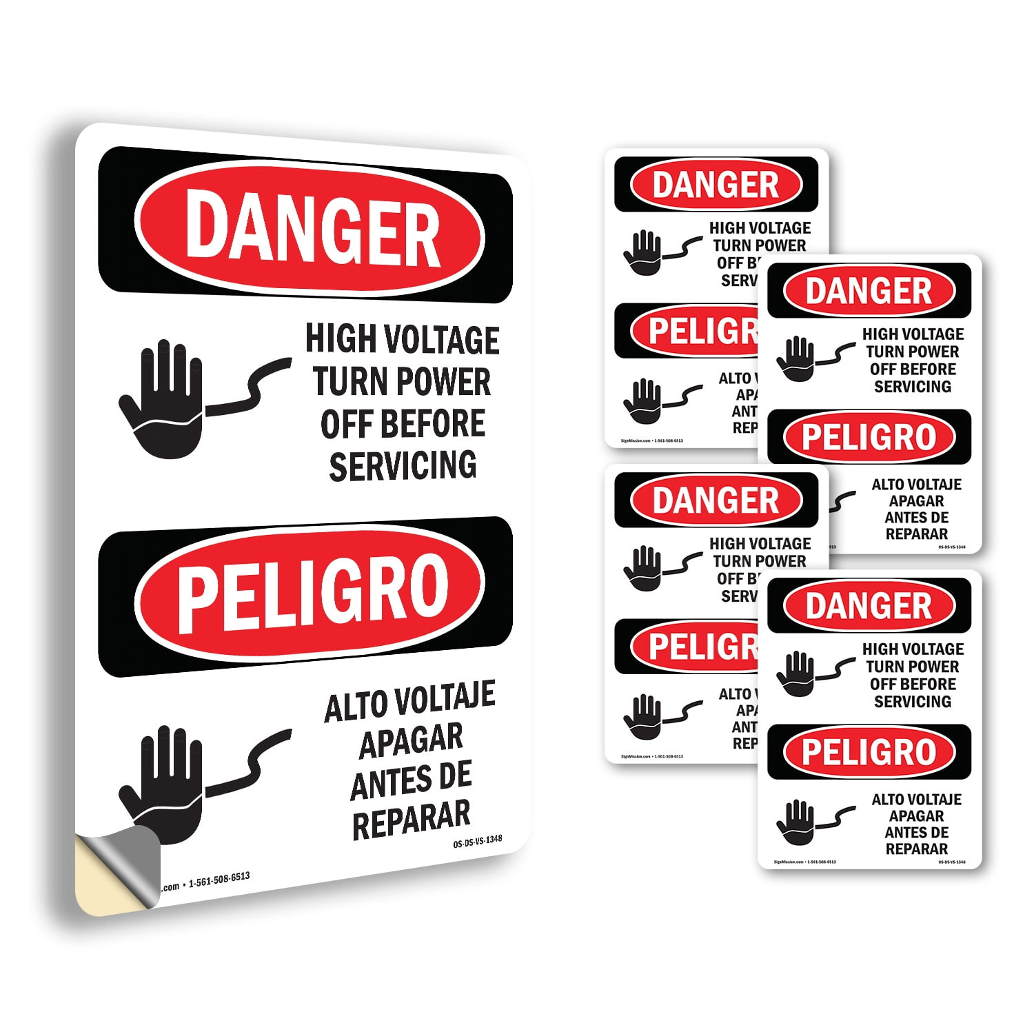 High Voltage Turn Power Off Bilingual OSHA Danger Vinyl Decal Label 5 ...