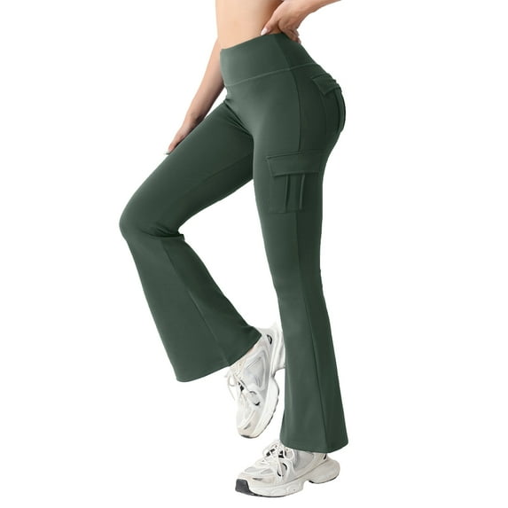 High Waist Bootcut Yoga Pants with Side Pockets and Flare Leg Design ...