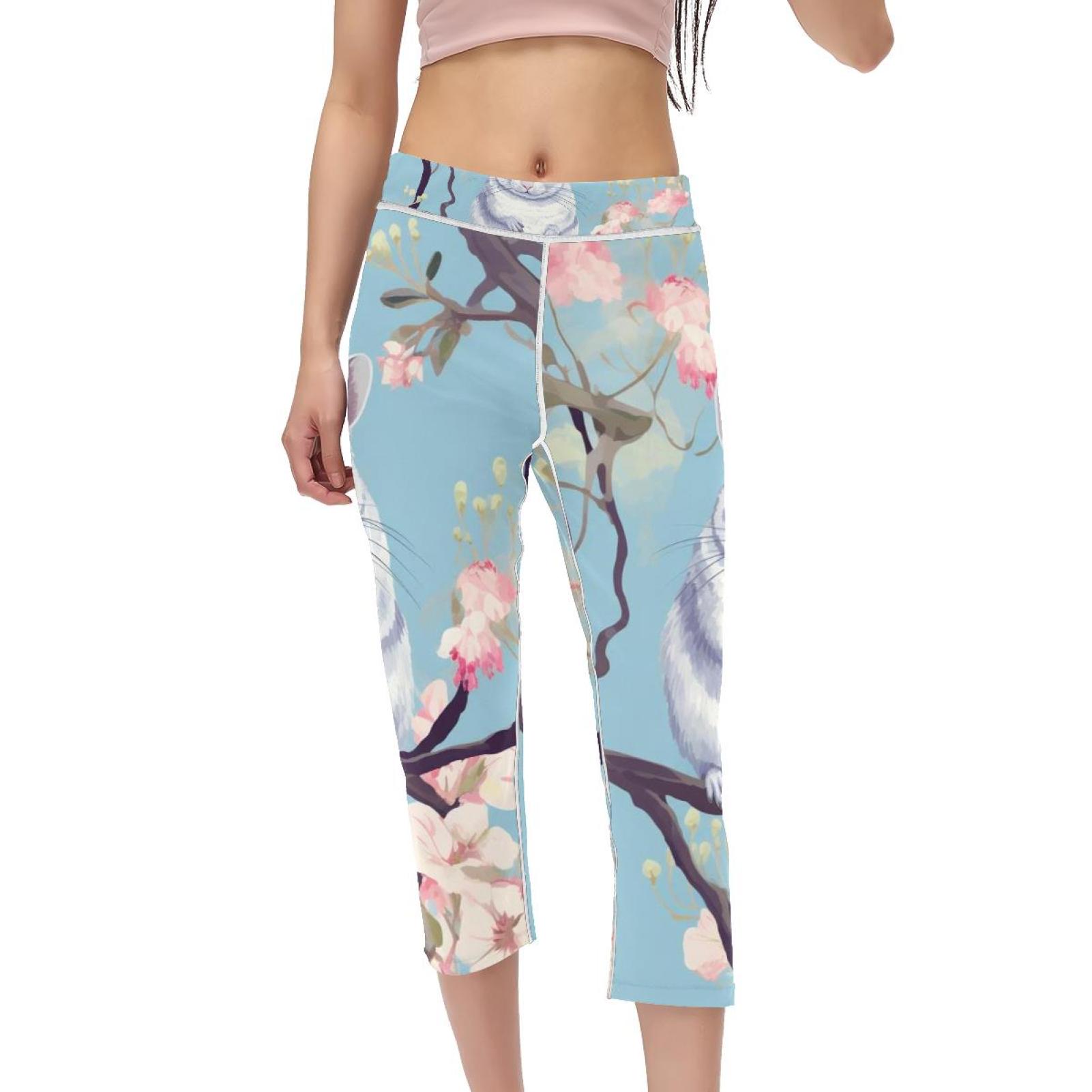 High Waist Capris Not See-Through Printed Women's Leggings for Running ...