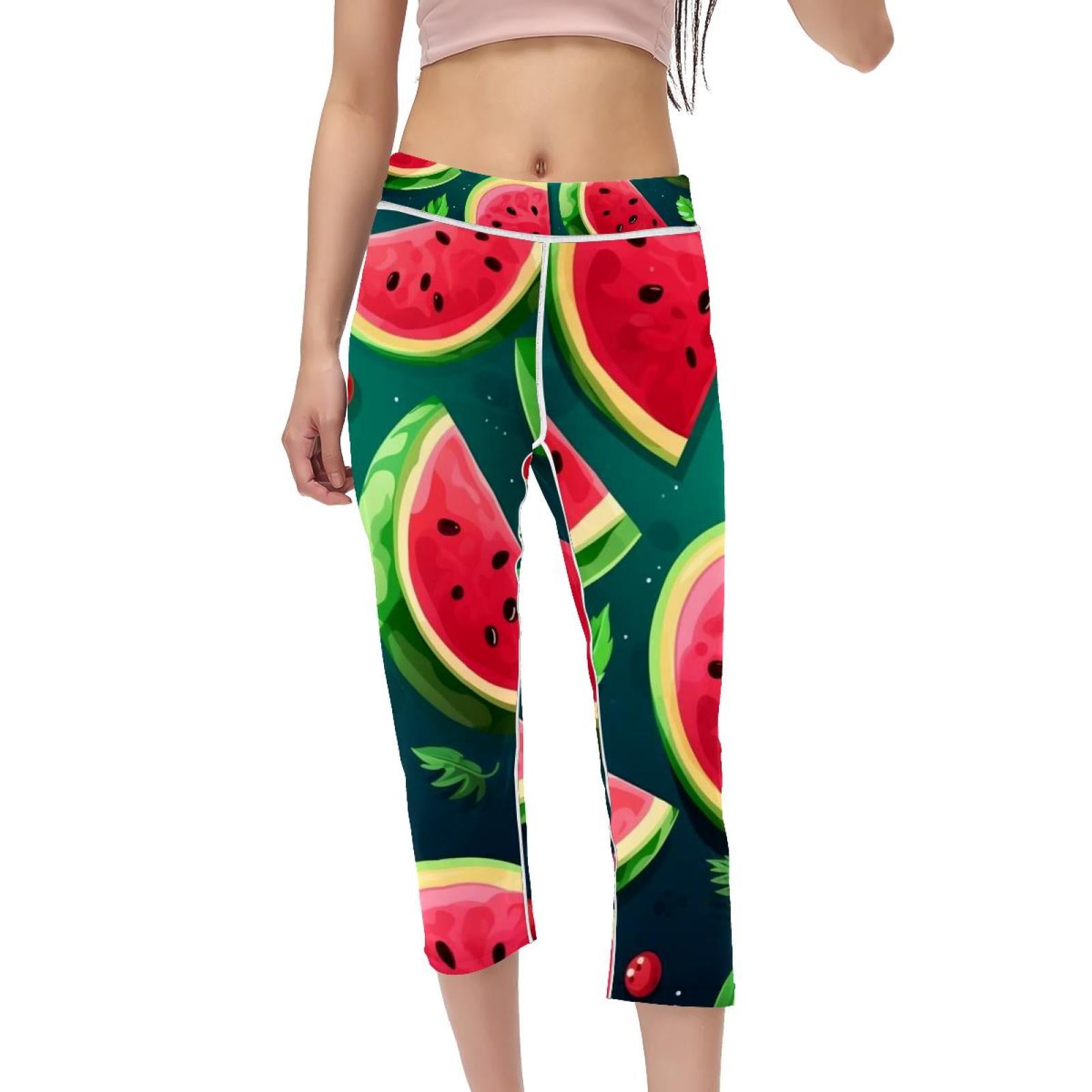 High Waist Capris Printed Leggings for Women, Not See-Through Gym Pants ...