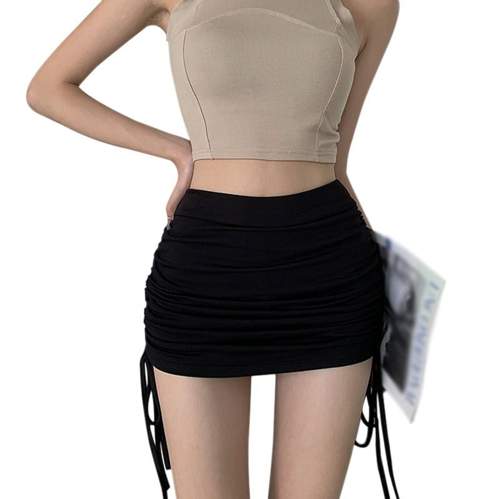 High Waist Drawstring Elastic Short Skirt, Women Summer Fake Two-piece ...