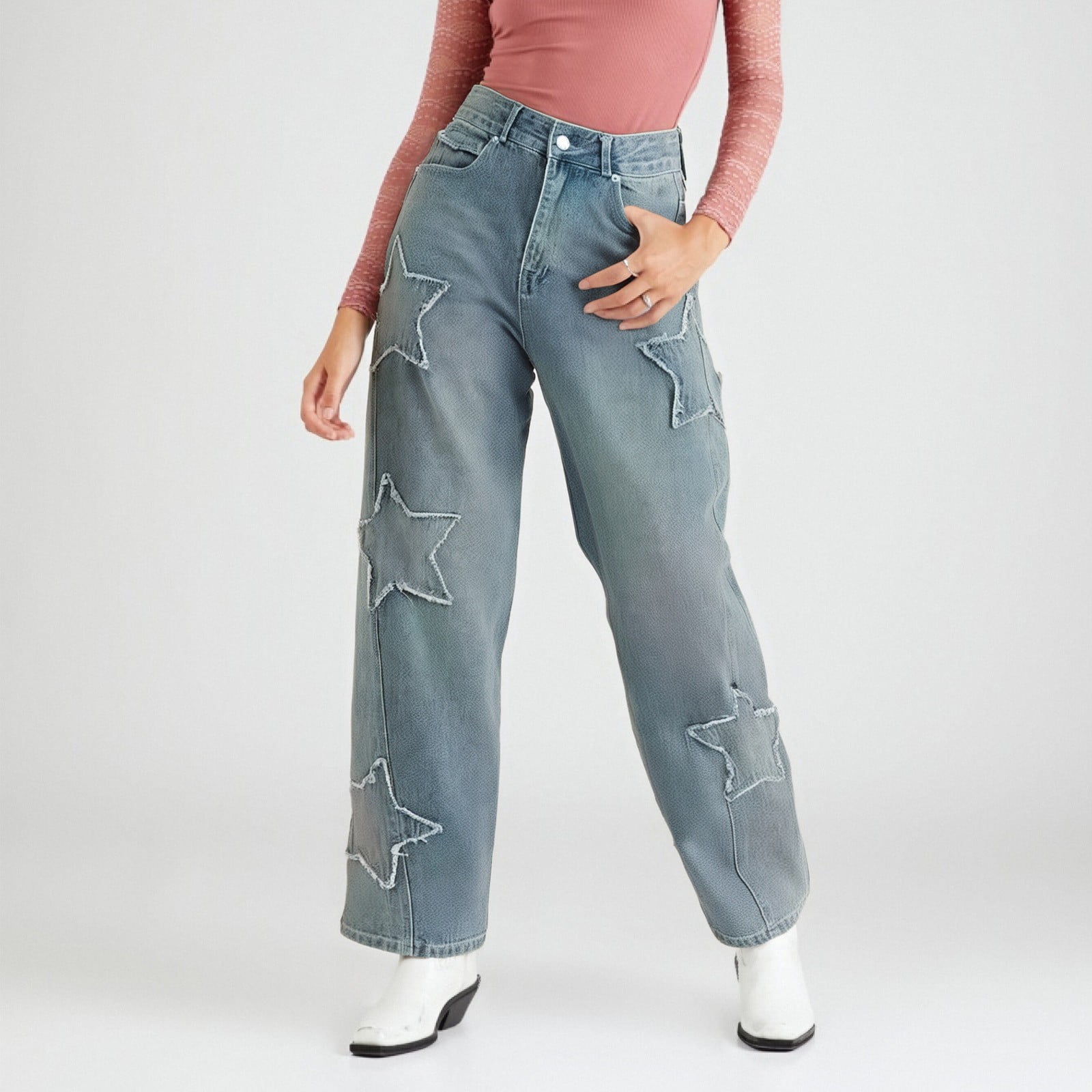 High Waist Embroidered Star Denim Jeans For Women Vintage Loose ...