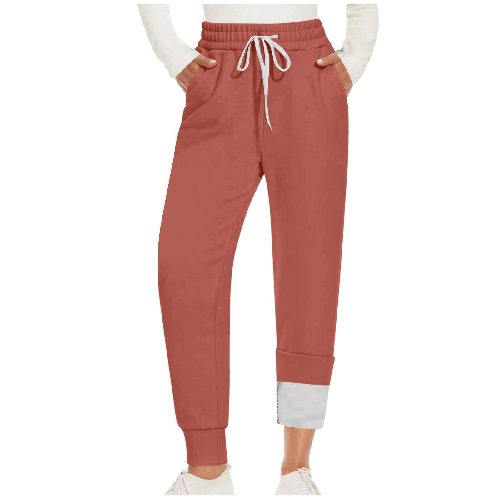 High Waist Fleece Lined Sweatpants Women Straight Leg Thermal Trousers ...