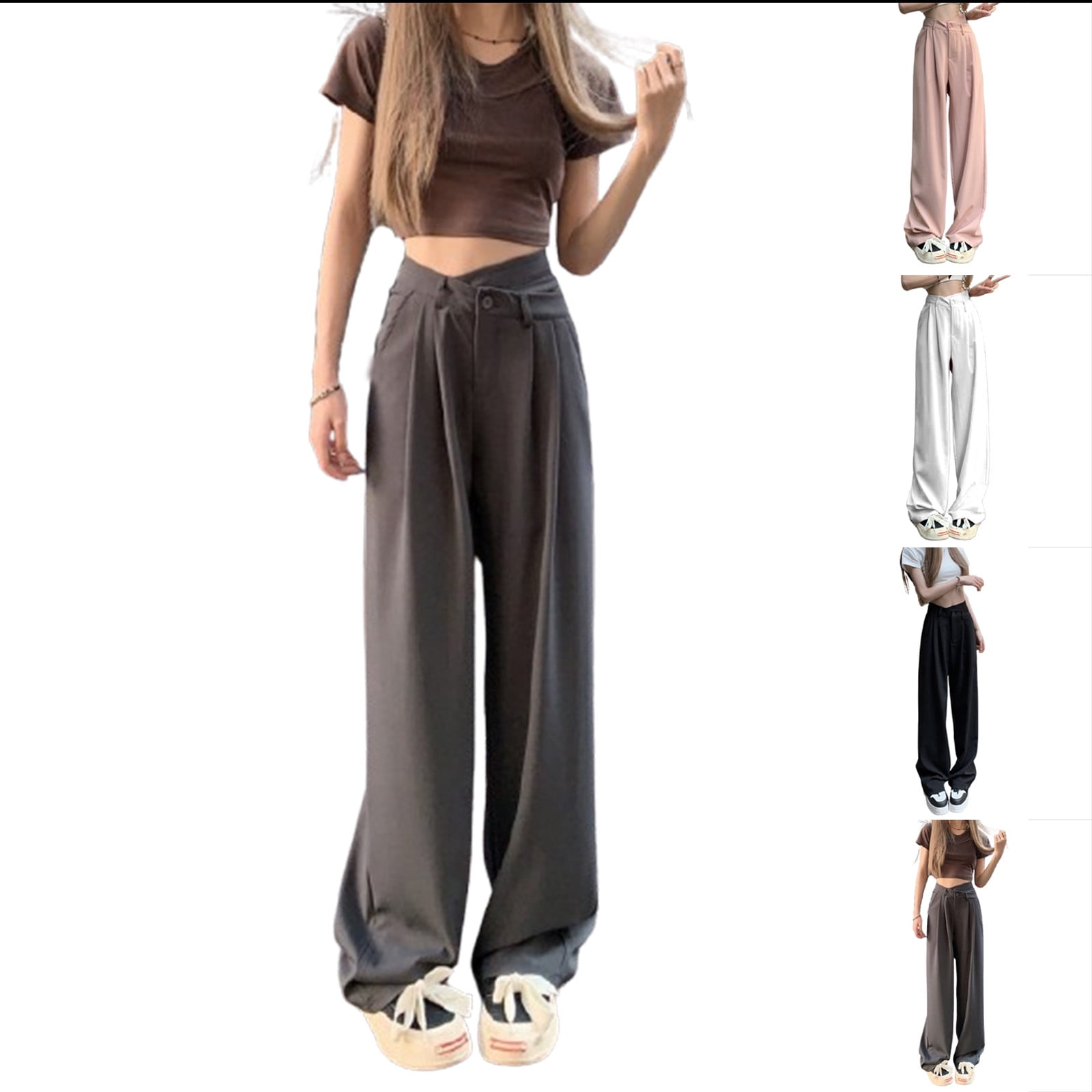 High Waist Straight Leg Pants, Flowing Suit Trousers for Women, Office ...