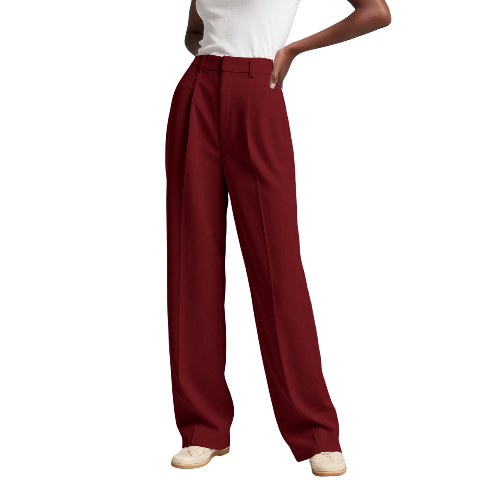 High Waist Straight Leg Trousers For Commute Casual Wide Dress Pants ...