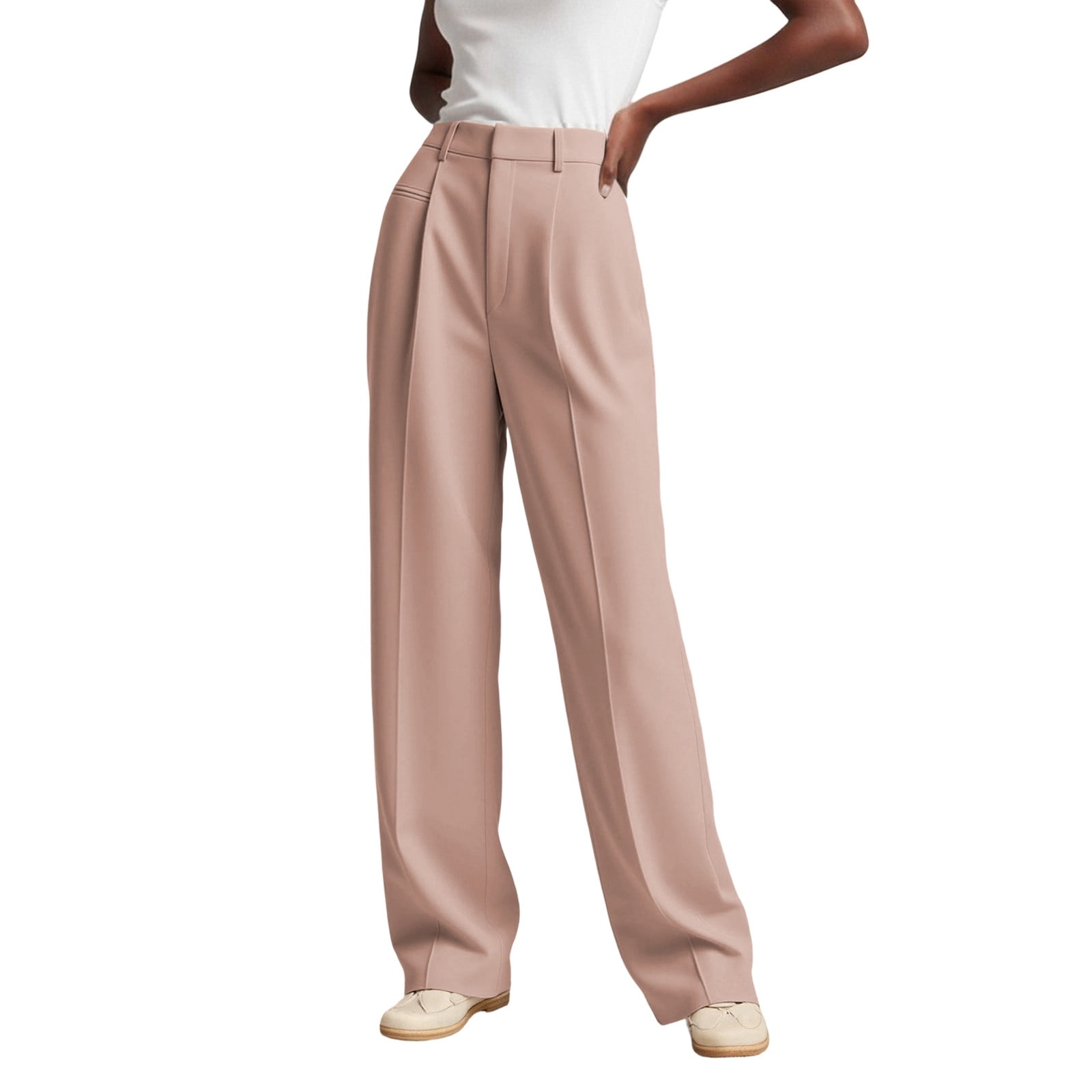 High Waist Straight Leg Trousers For Commute Casual Wide Dress Pants ...