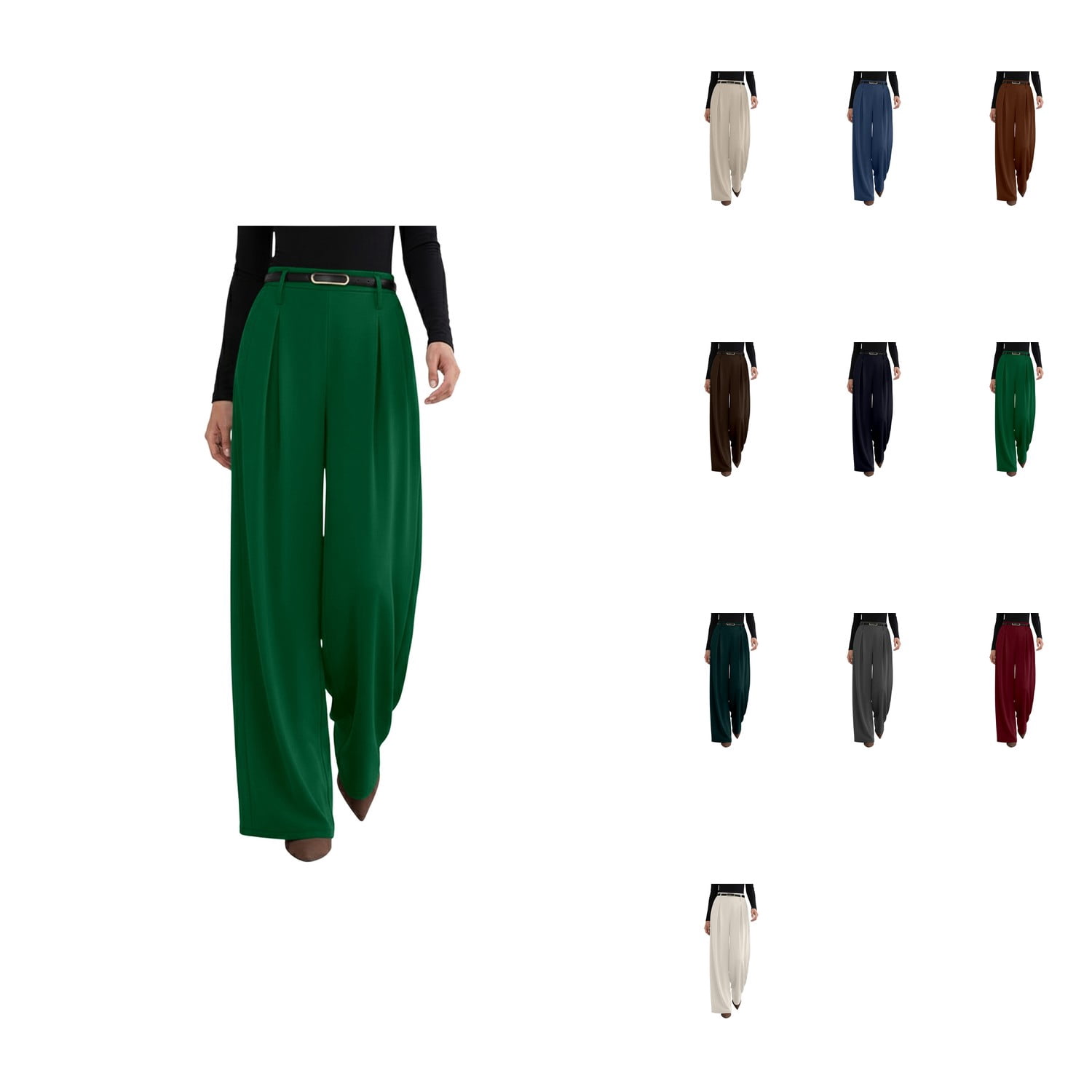 High Waist Wide Leg Trousers, Flowy Palazzo Pants for Women, Slim Fit ...