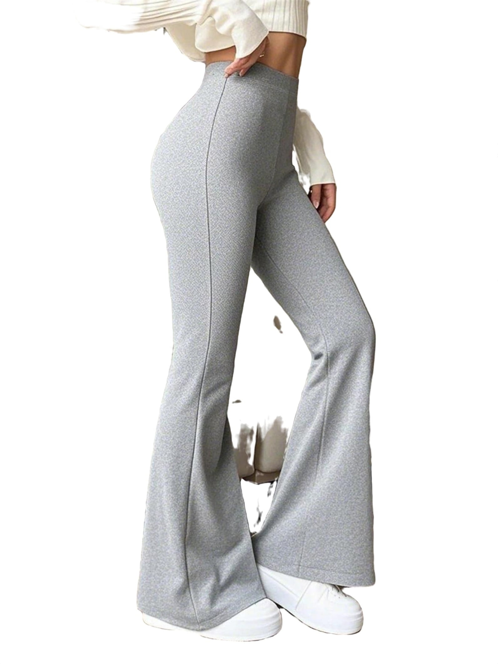 High Waist Womens Solid Color Long Bell Bottom Compression Tights ...