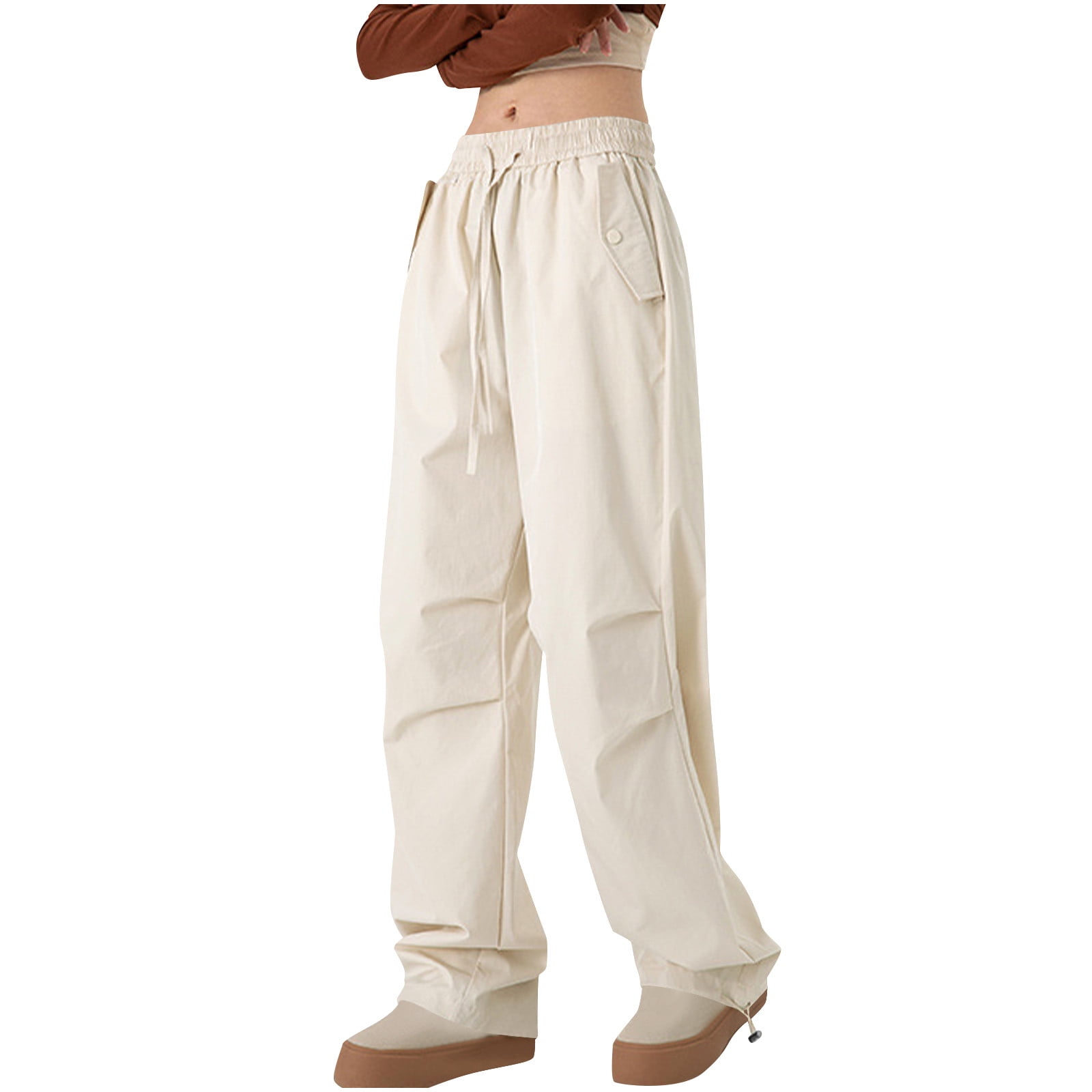 High Waist Work Pants Women - Elastic Drawstring Straight Leg Wide Leg ...