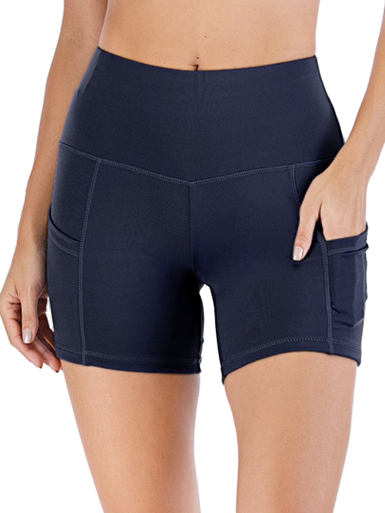 High Waist Yoga Shorts for Women with 2 Side Pockets Tummy Control ...