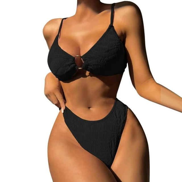High Waisted Bikini Summer Ladies Sexy Two Piece Swimsuit Solid Color
