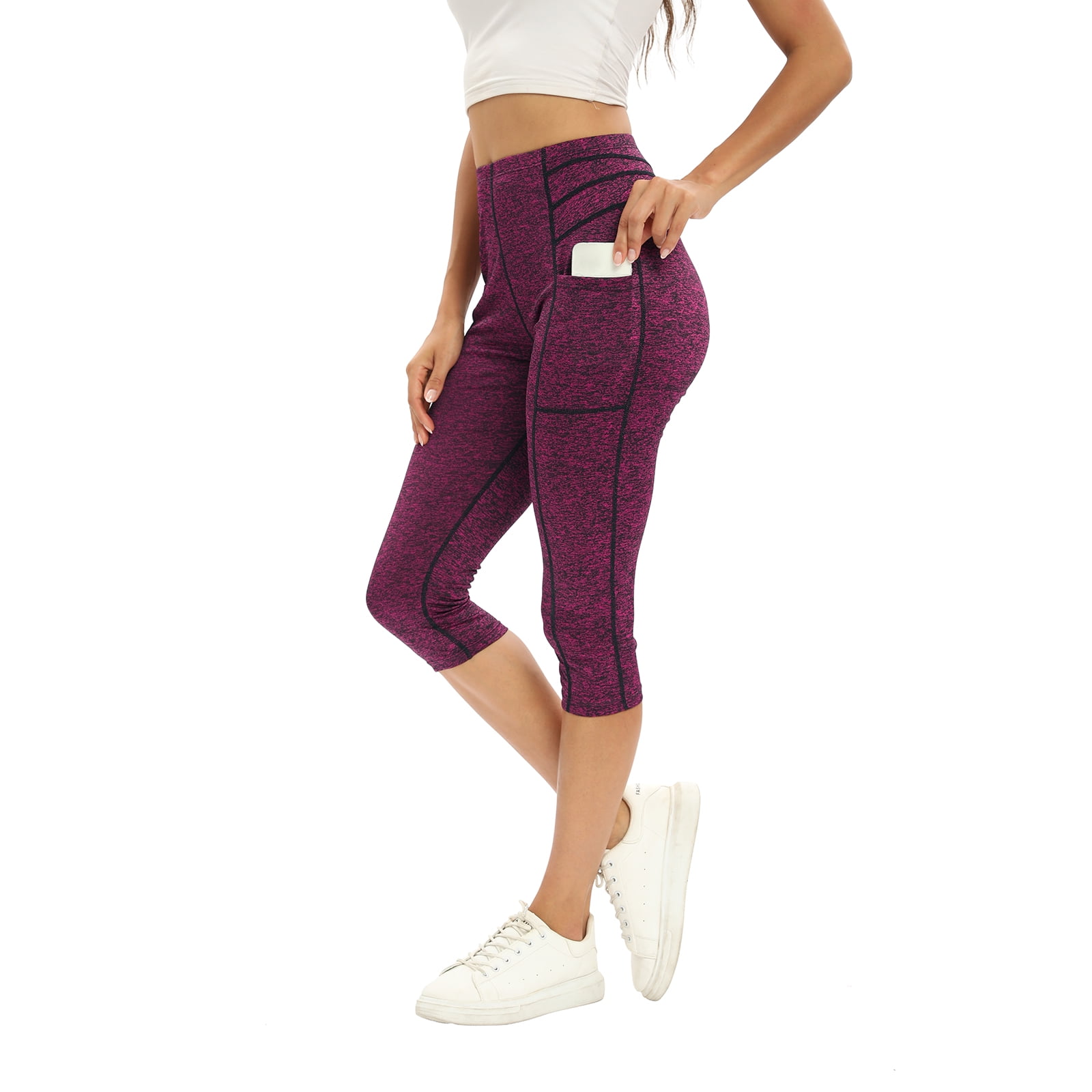 High Waisted Capri Leggings for Women,Soft Slim Tummy Control Workout Exercise Pants for Running ...