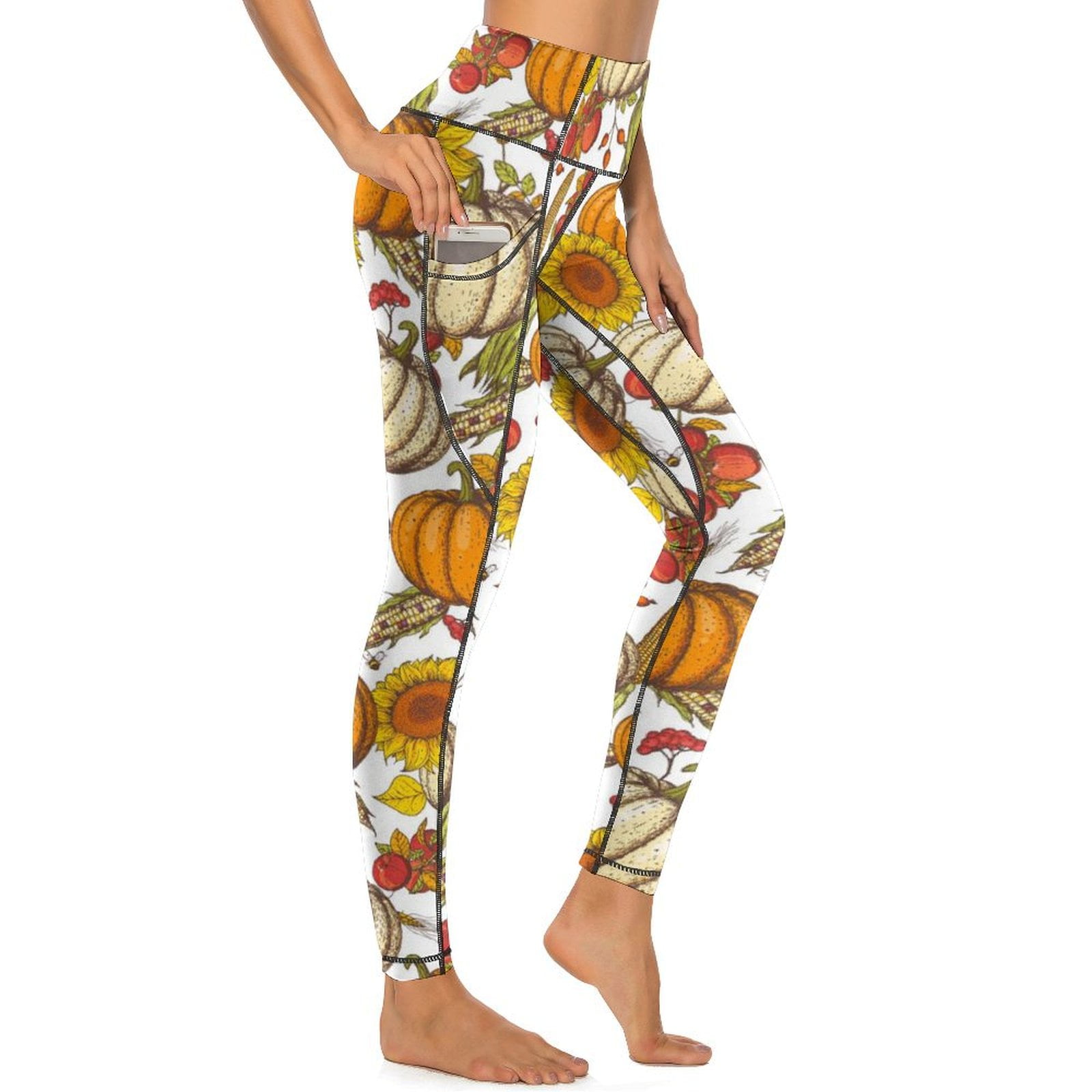 High Waisted Leggings for Women, Pumpkin Corn Daisy Tummy Control Yoga ...