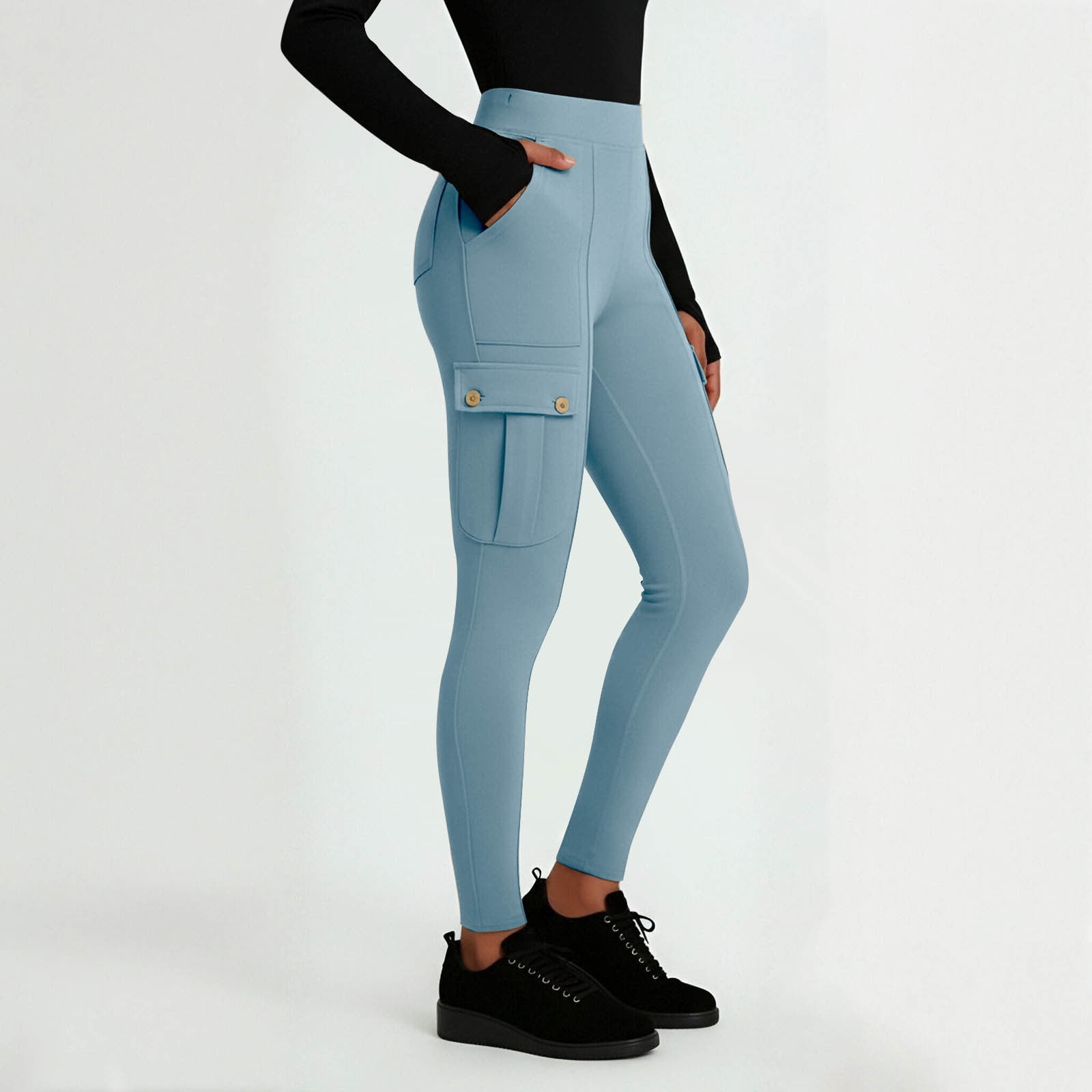 High Waisted Leggings for Women Stretchy Cargo Pants Athletic Pull-On ...
