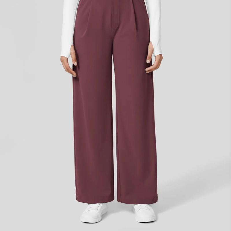 High Waisted Plicated Side Pocket Straight Leg Work Pants - Walmart.com