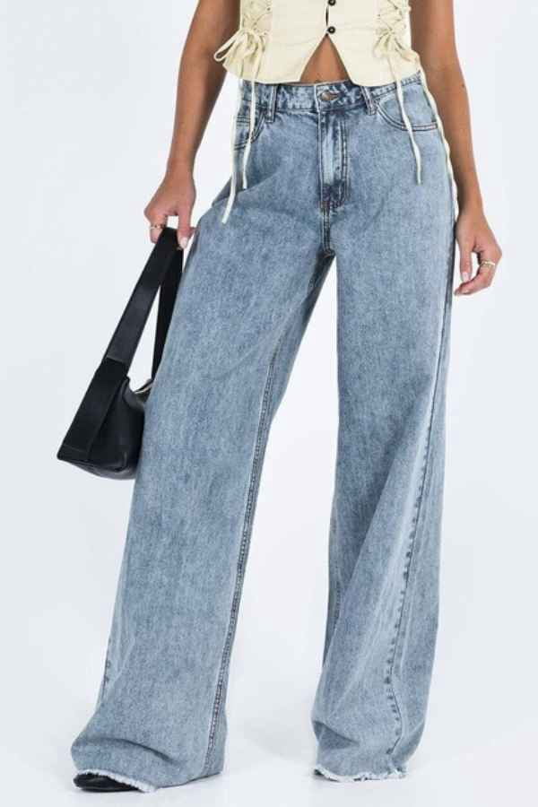 High Waisted Raw Hem Denim Wide Leg Jeans (S, White) - Walmart.com