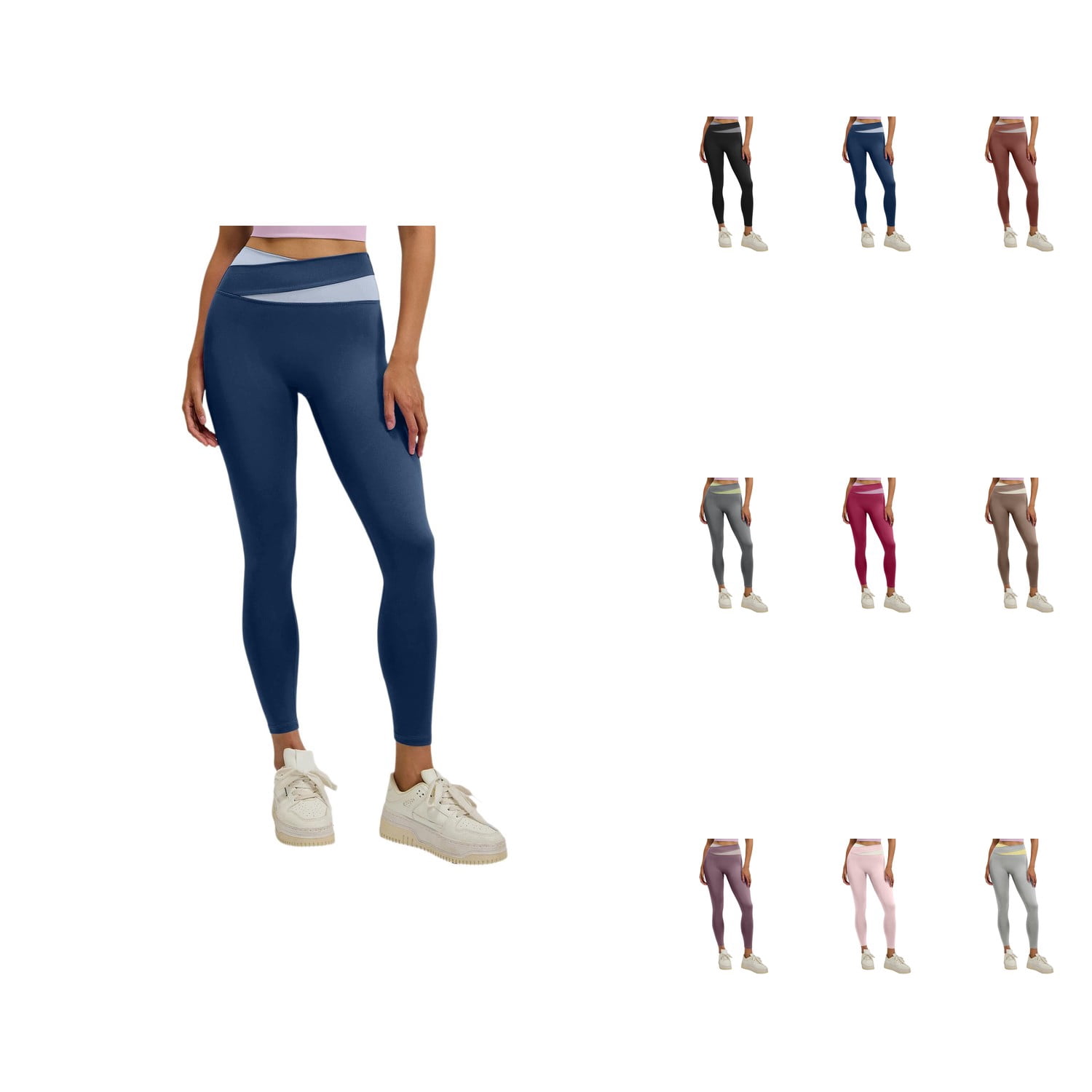 High-Waisted Split Panel Yoga Leggings, Stretchy Workout Pants with ...