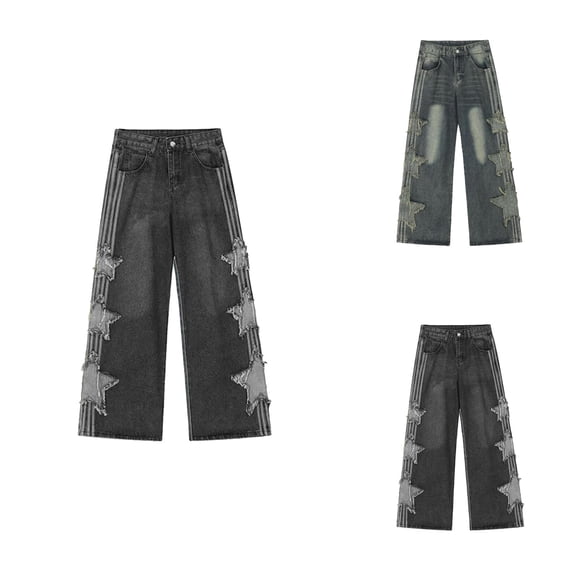 High Waisted Star-Shaped Straight Leg Loose Floor-Length Jeans for ...