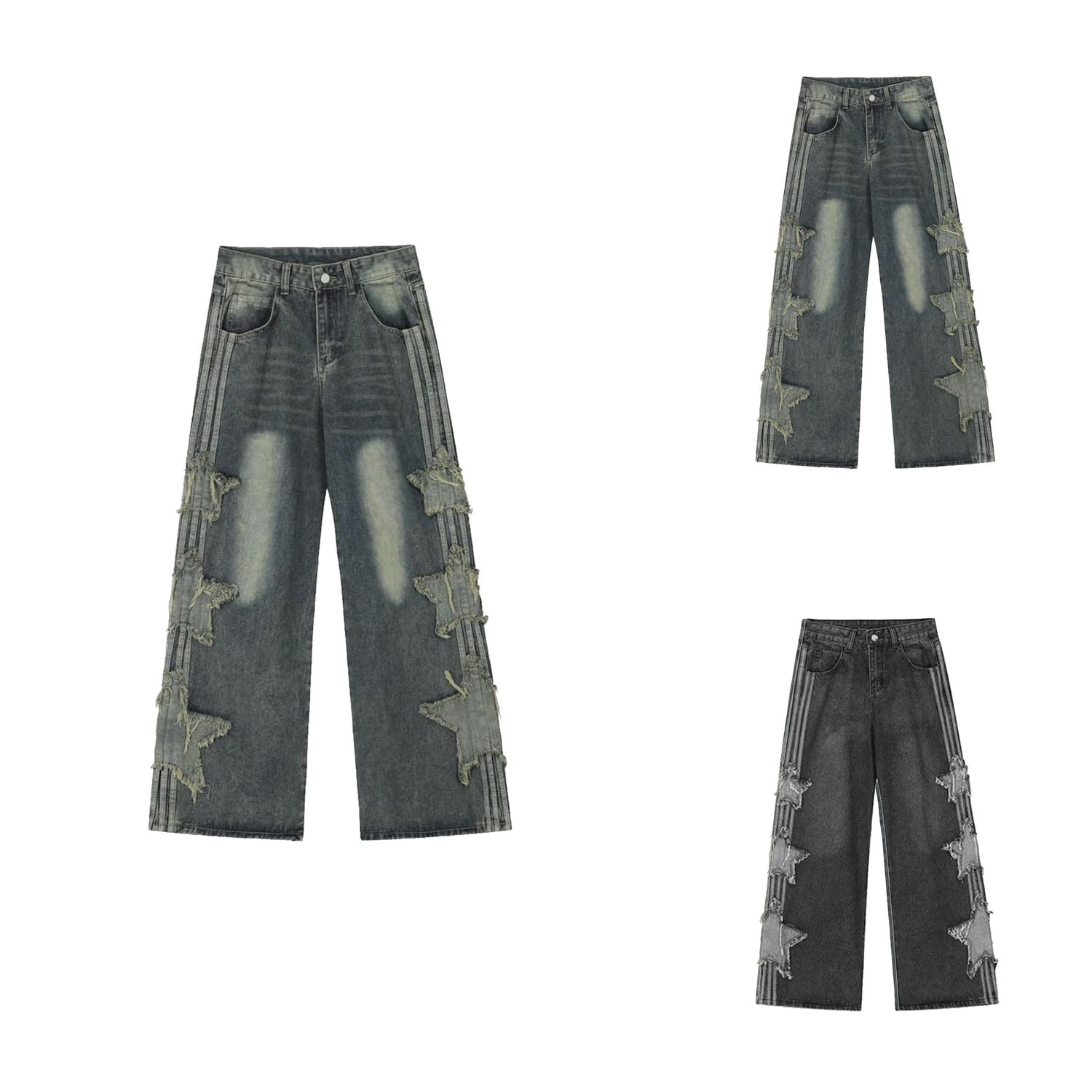 High Waisted Star-Shaped Straight Leg Loose Floor-Length Jeans for ...