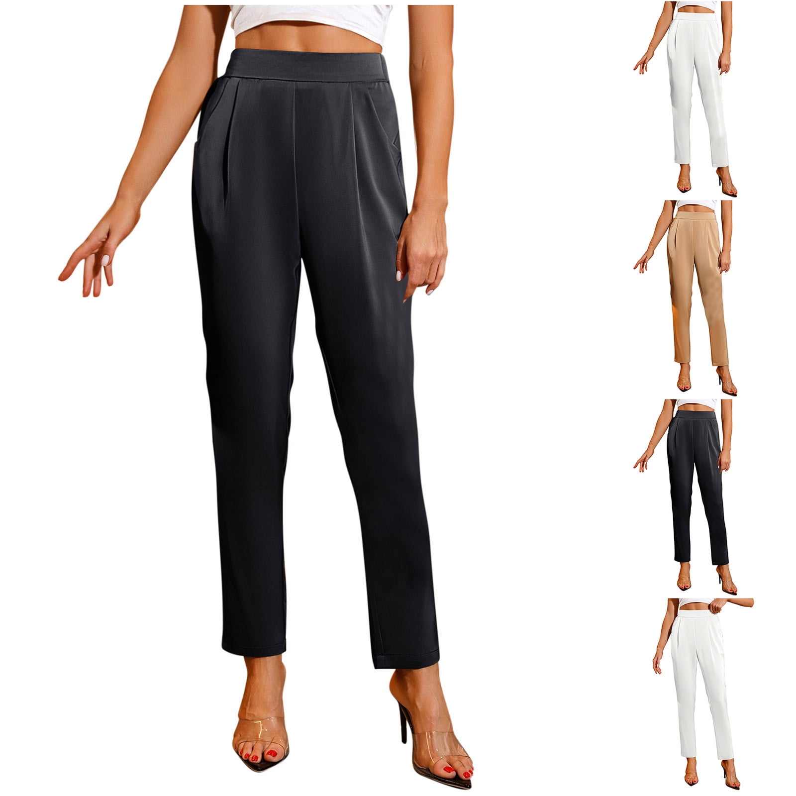 High Waisted Straight Leg Pants for Women, Casual Work Trousers with ...