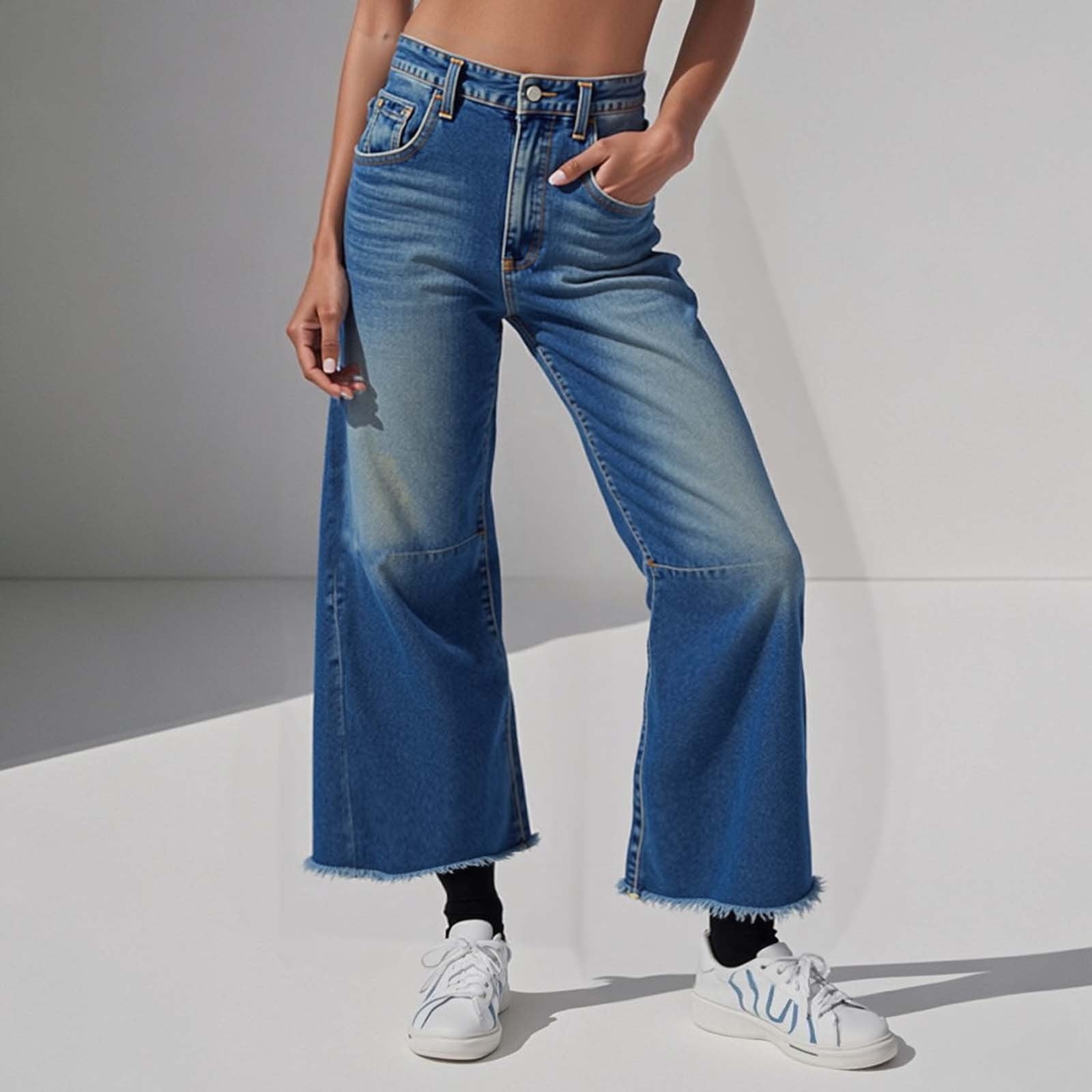 High Waisted Wide Leg Cut Shaped Loose And Full Edge Jeans For Women's ...