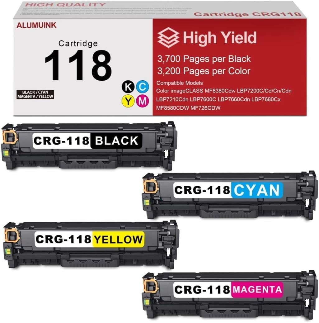High-Yield 118 Toner Cartridges (4-Pack, Black, Cyan, Magenta, Yellow) - VASERINK Compatible ...
