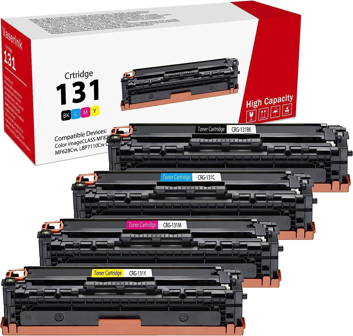 4-Pack High-Yield 131 Toner, Black/Cyan/Magenta/Yellow, for Canon ...