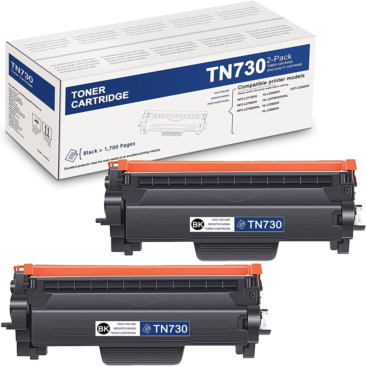 High Yield 2 Pack Black TN730 TN-730 Compatible Toner Cartridge for ...